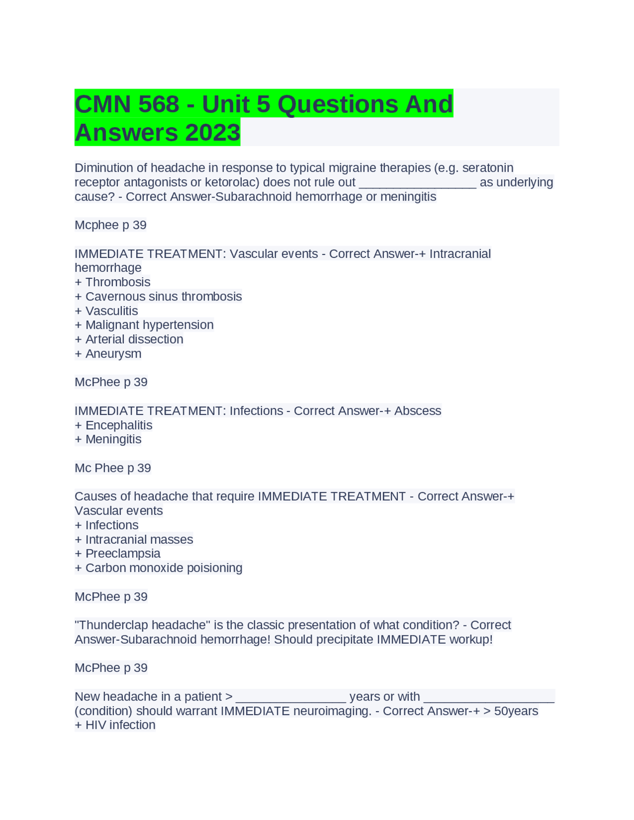 CMN 568 - Unit 5 Questions And Answers 2023 | Exams Advanced Education ...