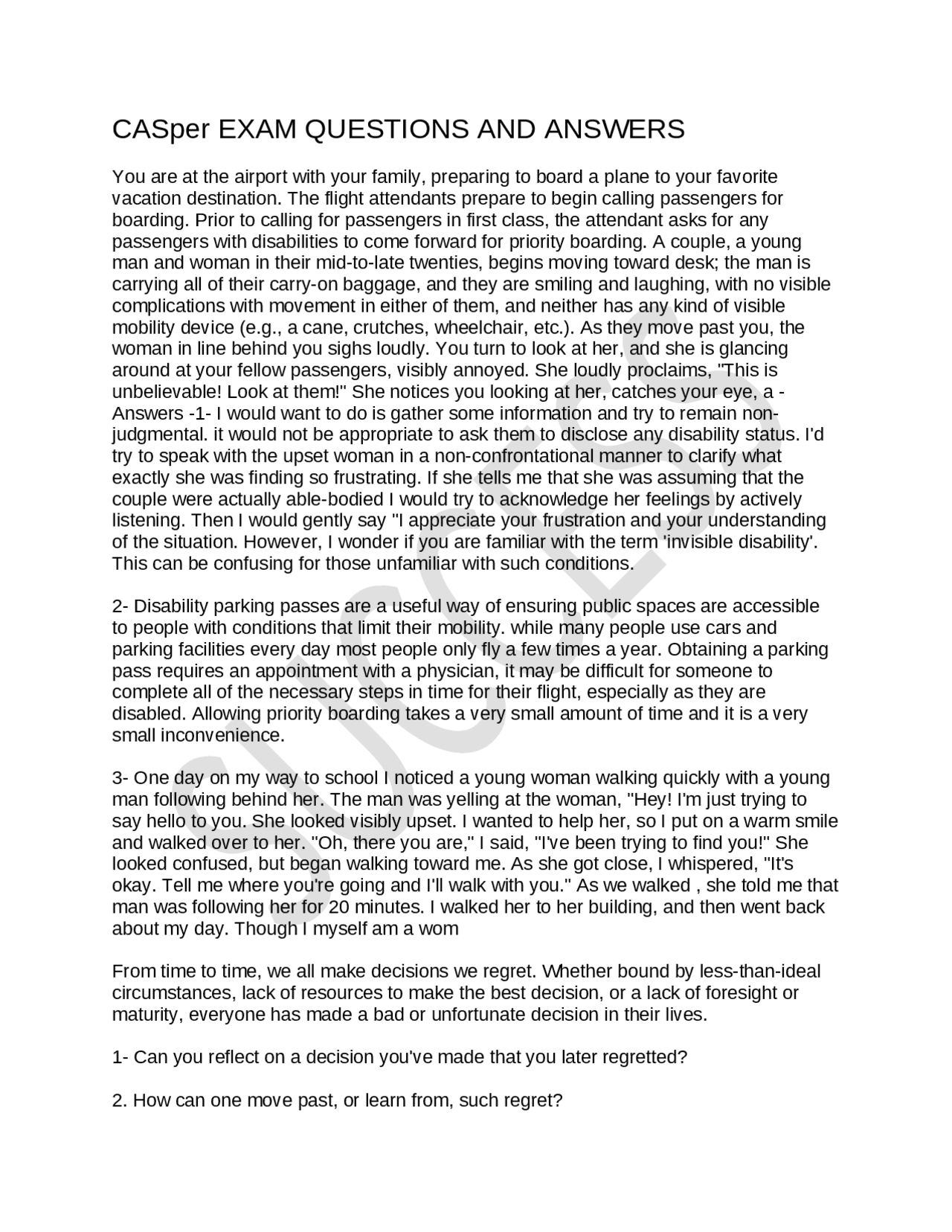 CASper EXAM QUESTIONS AND ANSWERS | Exams Advanced Education | Docsity