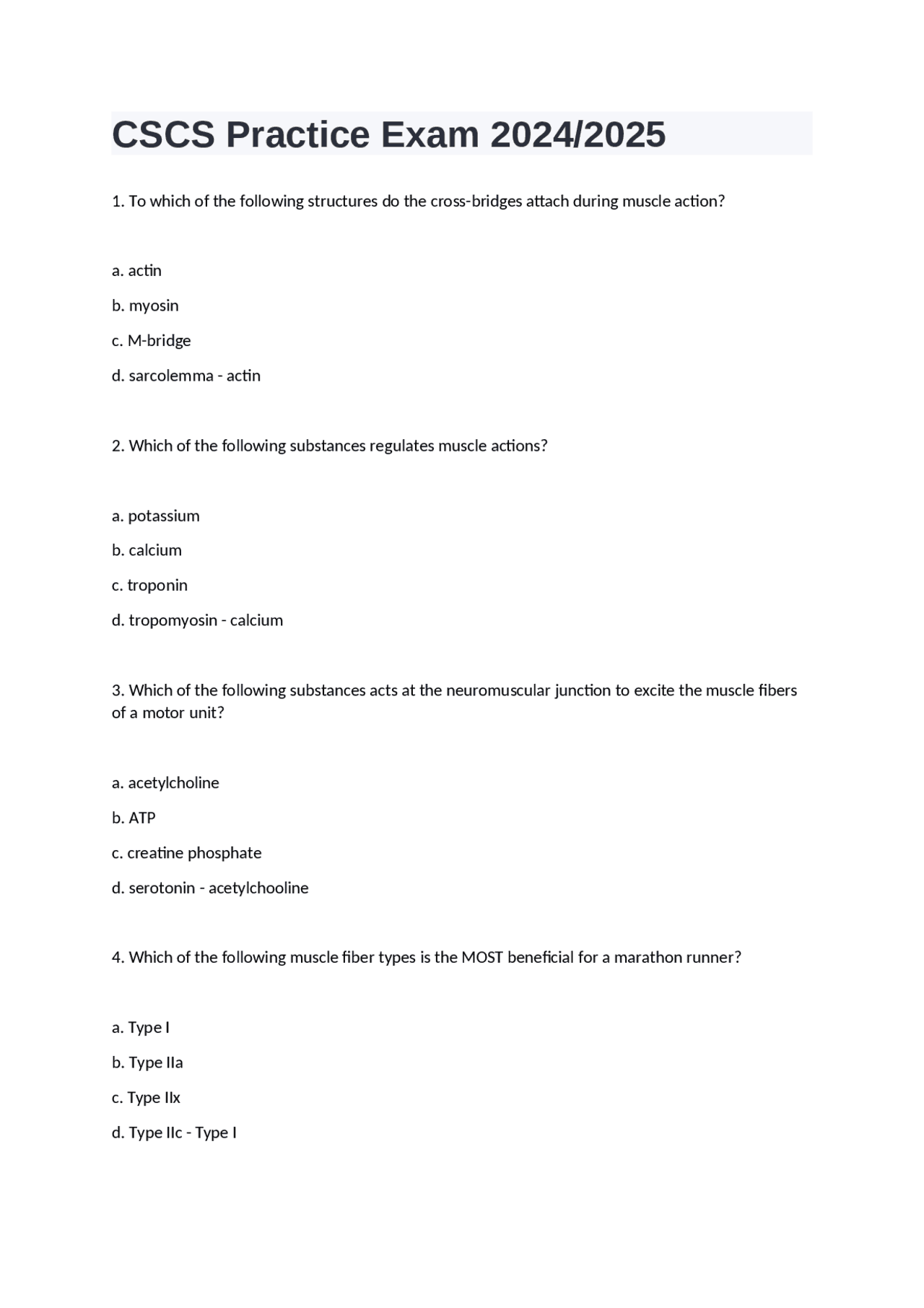 CSCS Practice Exam 2024. questions and answers | Exams Nursing | Docsity