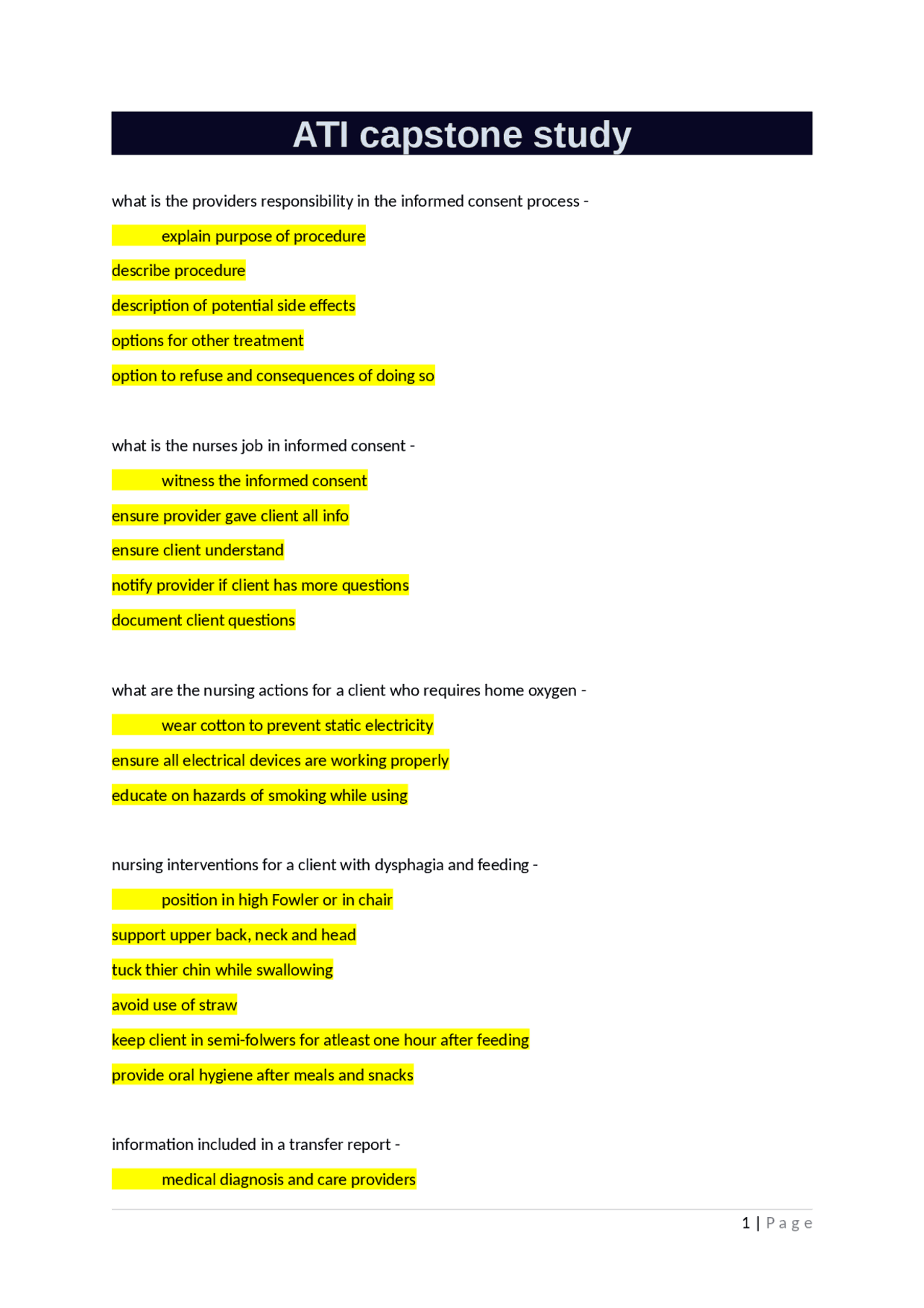 ATI capstone study. ATI capstone study. | Exams Nursing | Docsity