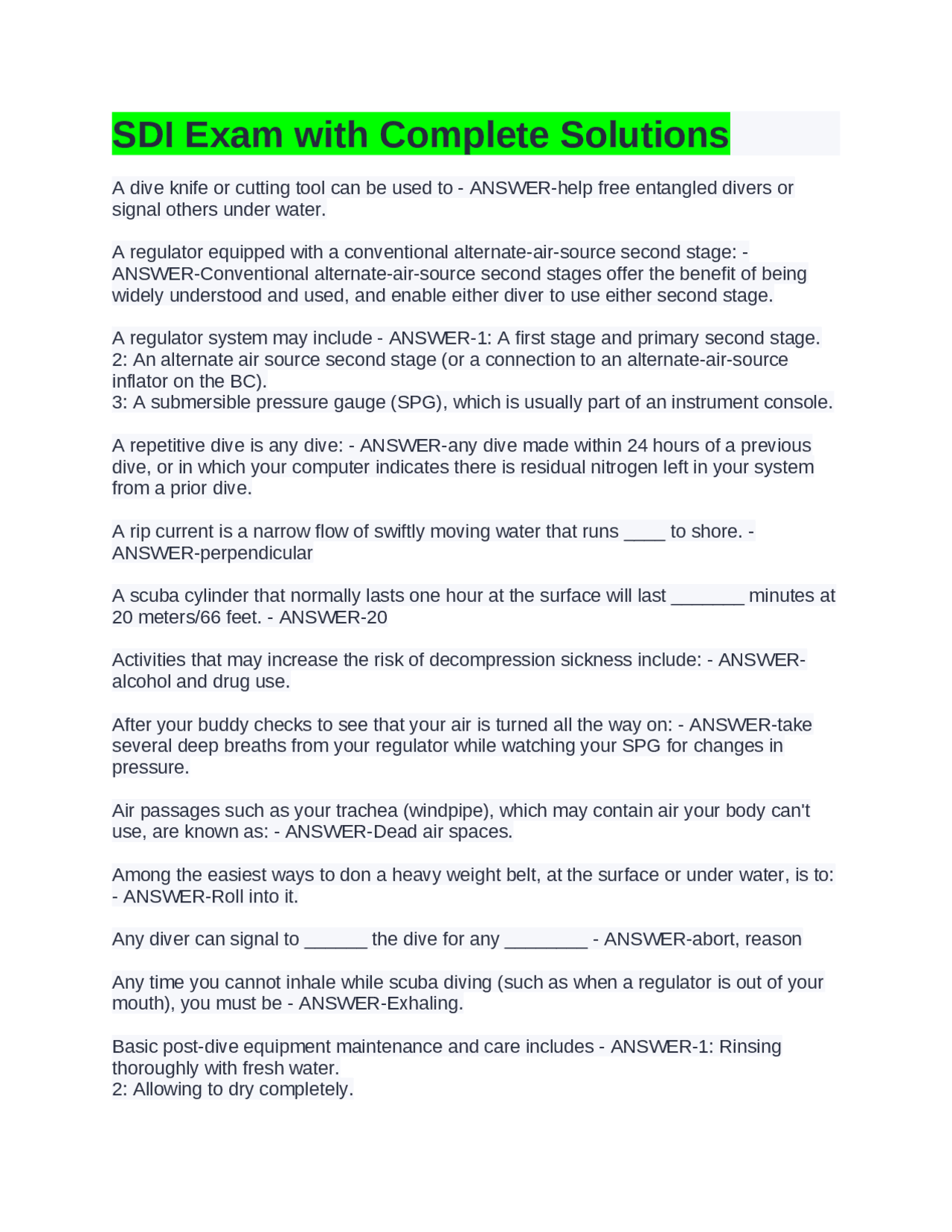 SDI Exam with Complete Solutions | Exams Advanced Education | Docsity