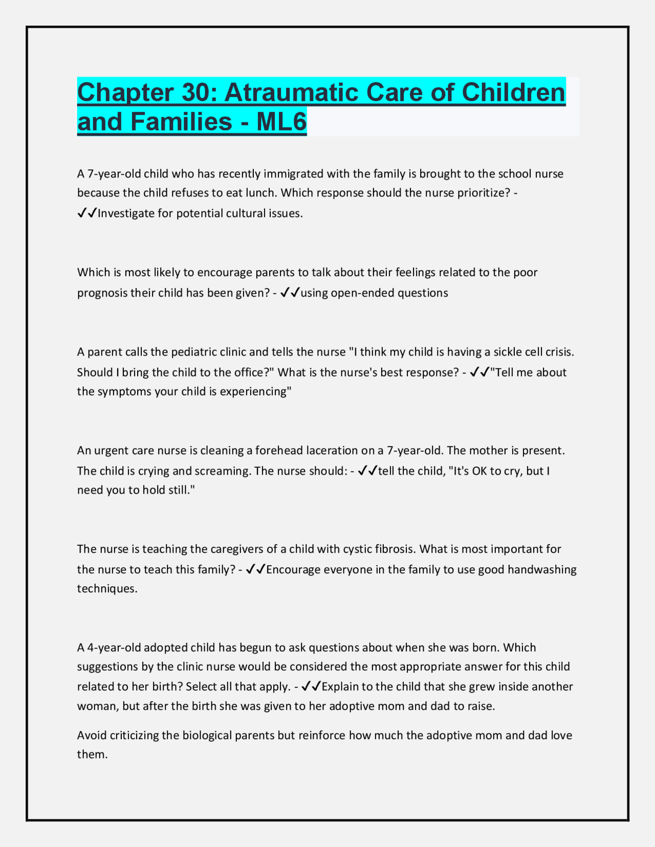Chapter 30: Atraumatic Care of Children and Families - ML6 | Exams ...
