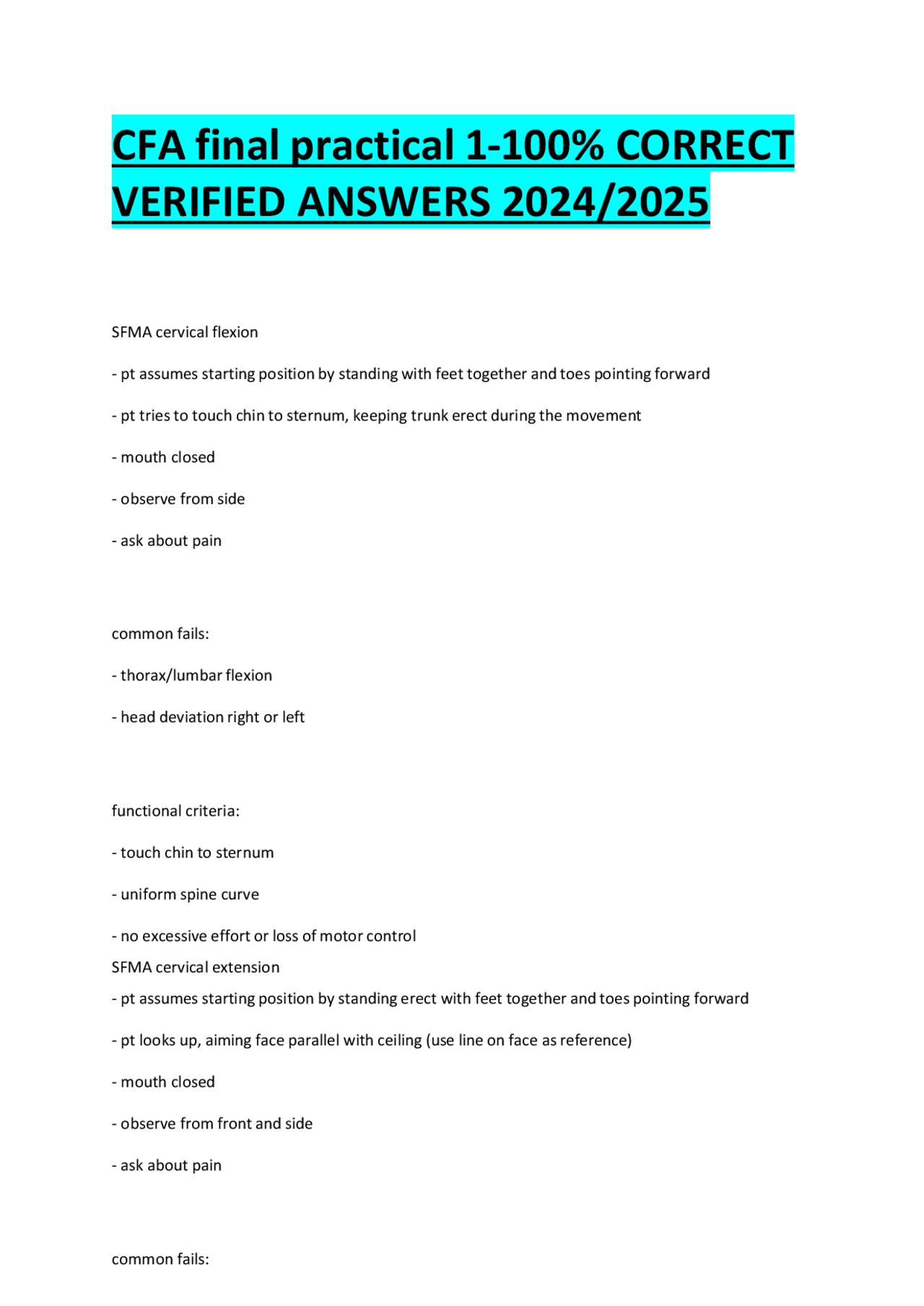 CFA final practical 1-100% CORRECT VERIFIED ANSWERS 2024/2025 | Exams ...