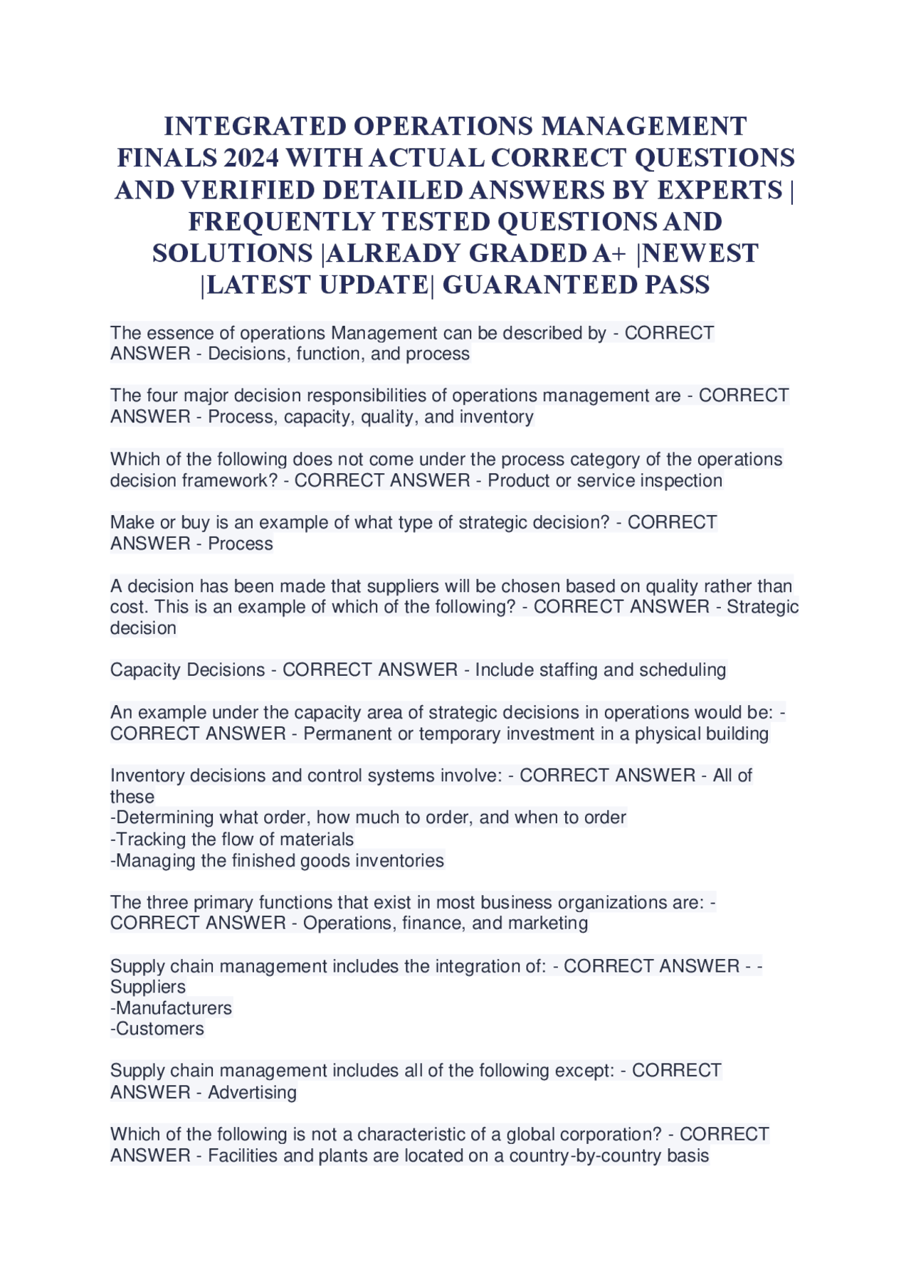 INTEGRATED OPERATIONS MANAGEMENT FINALS 2024 WITH ACTUAL CORRECT ...