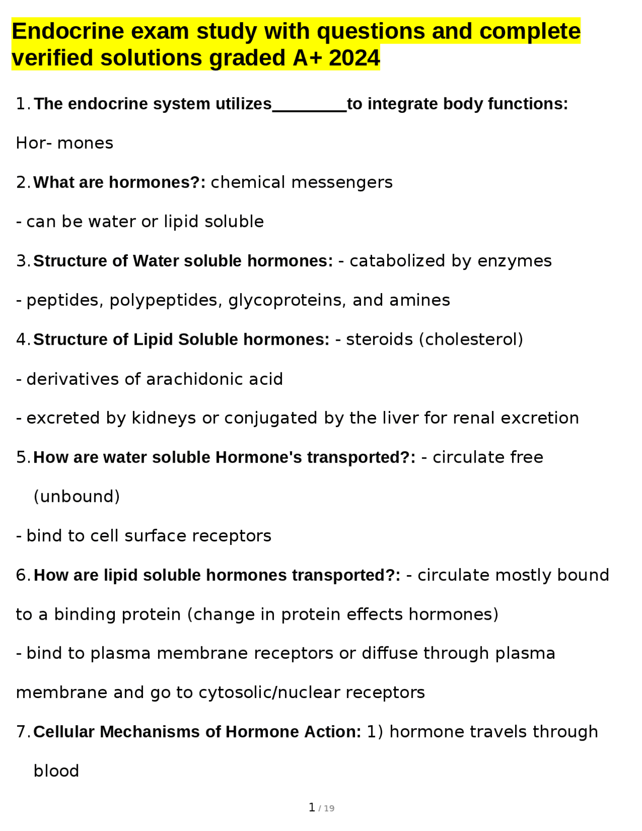 Endocrine exam study with questions and complete verified solutions ...