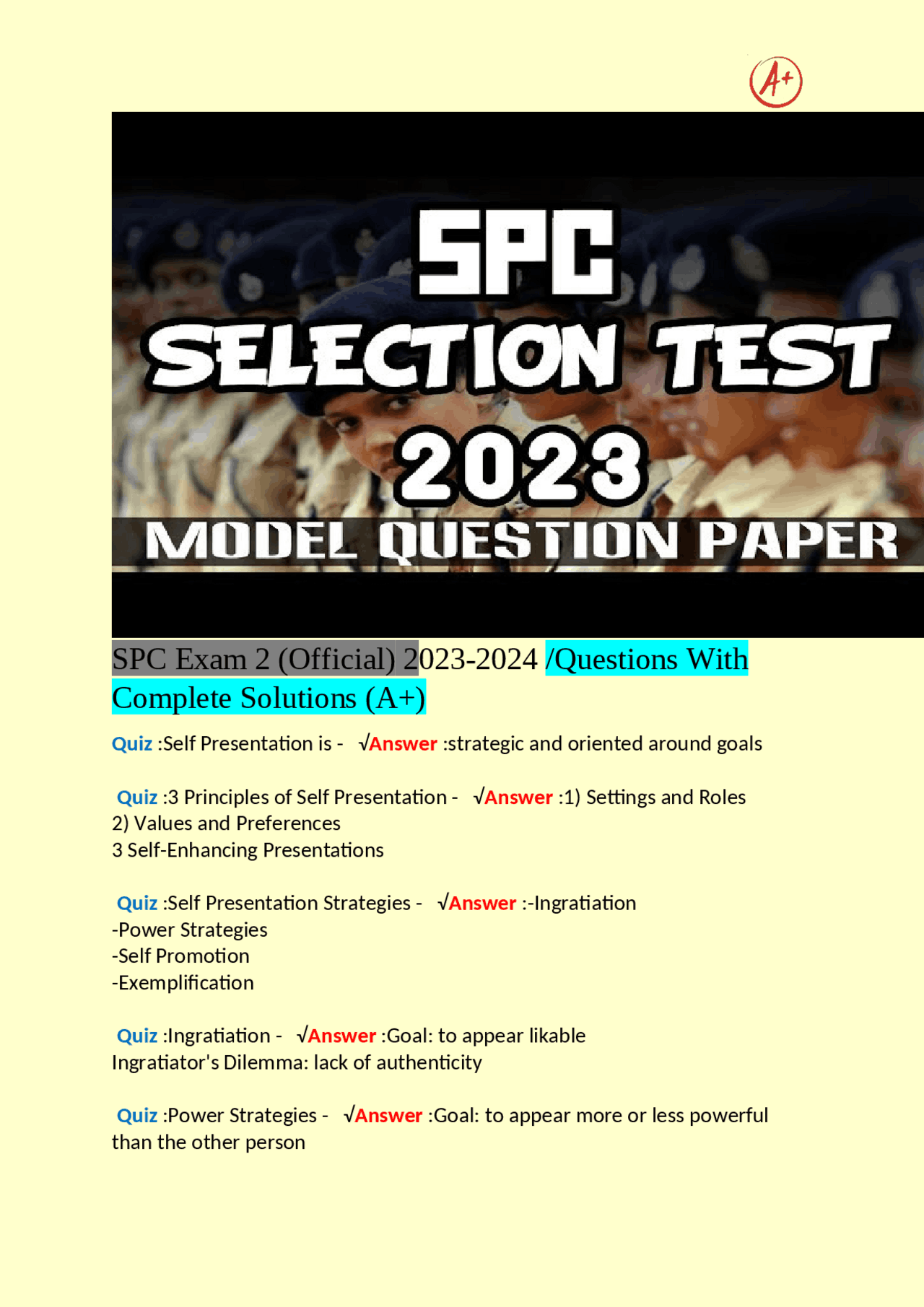 SPC Exam 2 (Official) 2023-2024 /Questions With Complete Solutions (A+ ...
