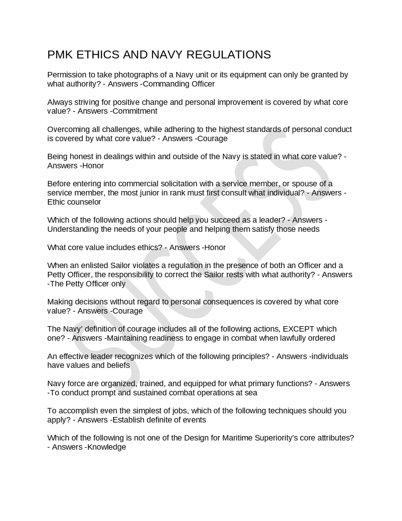 PMK ETHICS AND NAVY REGULATIONS | Exams Social Sciences | Docsity