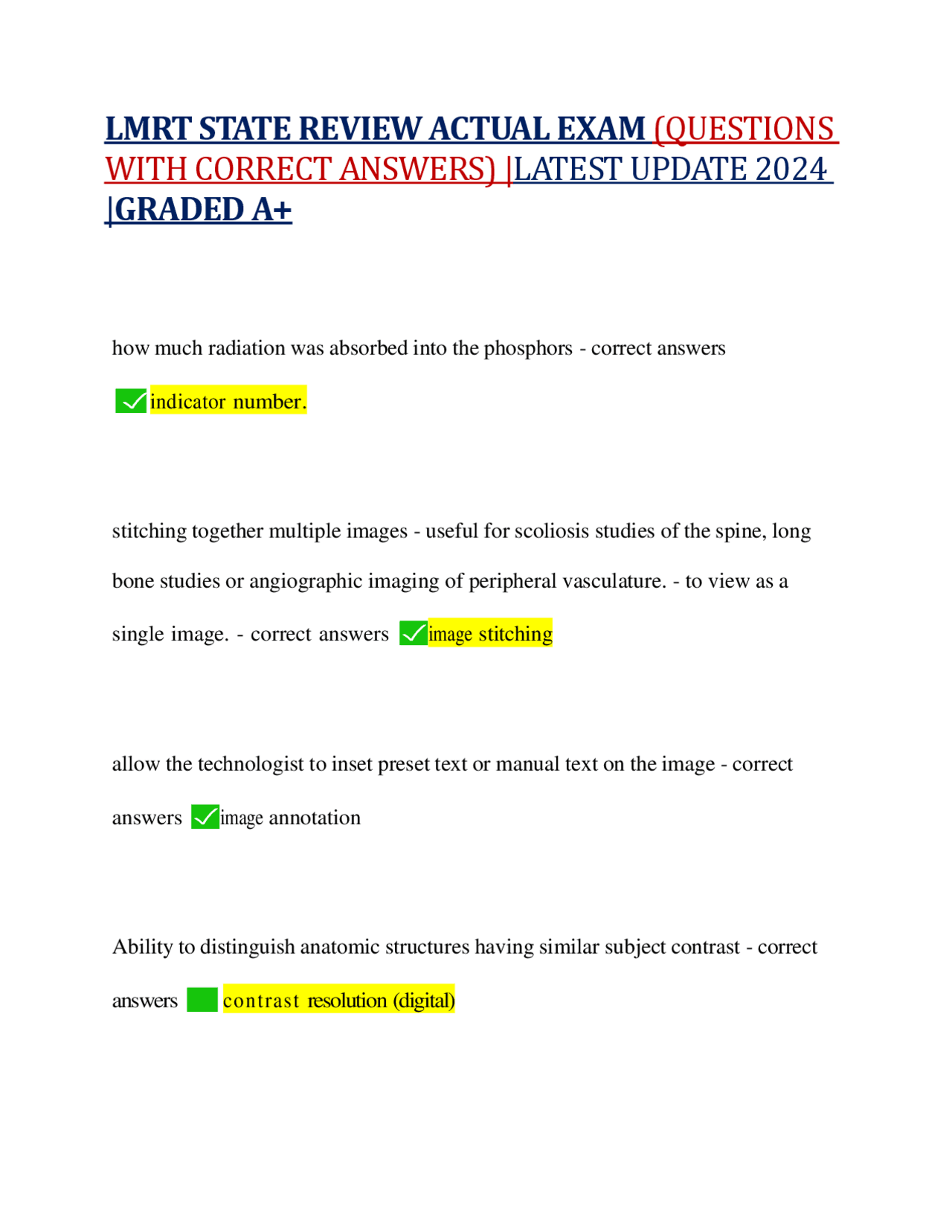 LMRT STATE REVIEW ACTUAL EXAM (QUESTIONS WITH CORRECT ANSWERS) |LATEST ...