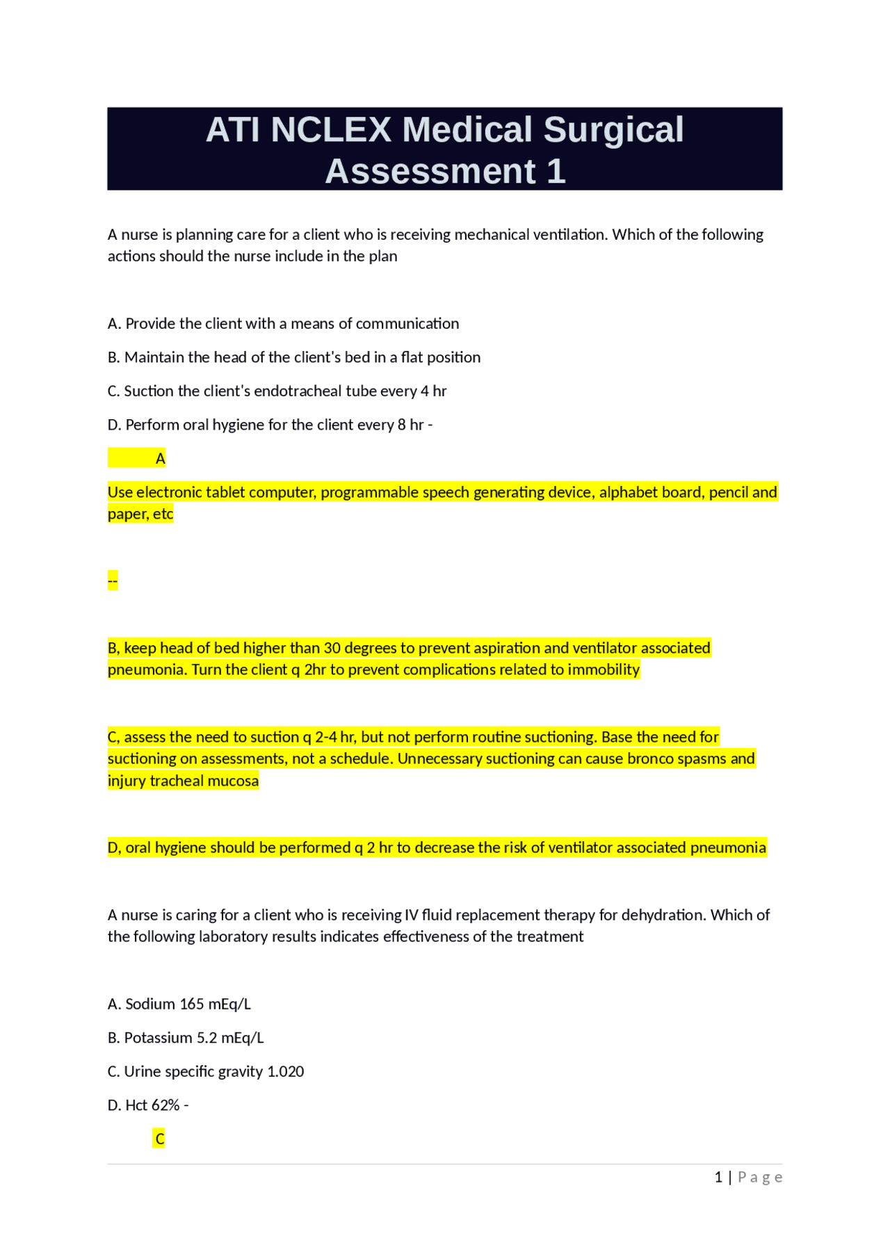 ATI NCLEX Medical Surgical Assessment 1. | Exams Pharmacology | Docsity