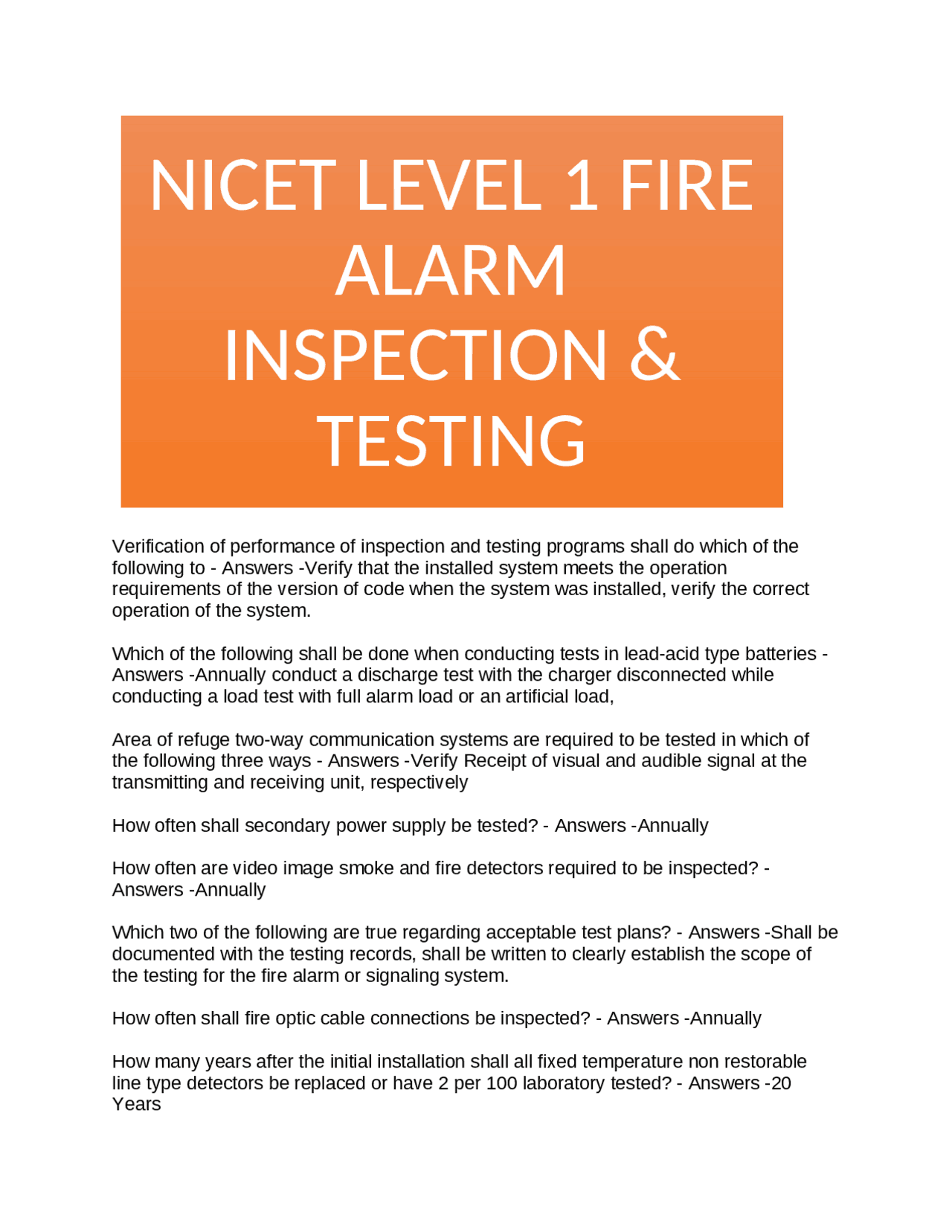 NICET LEVEL 1 FIRE ALARM INSPECTION & TESTING | Exams Electrical ...