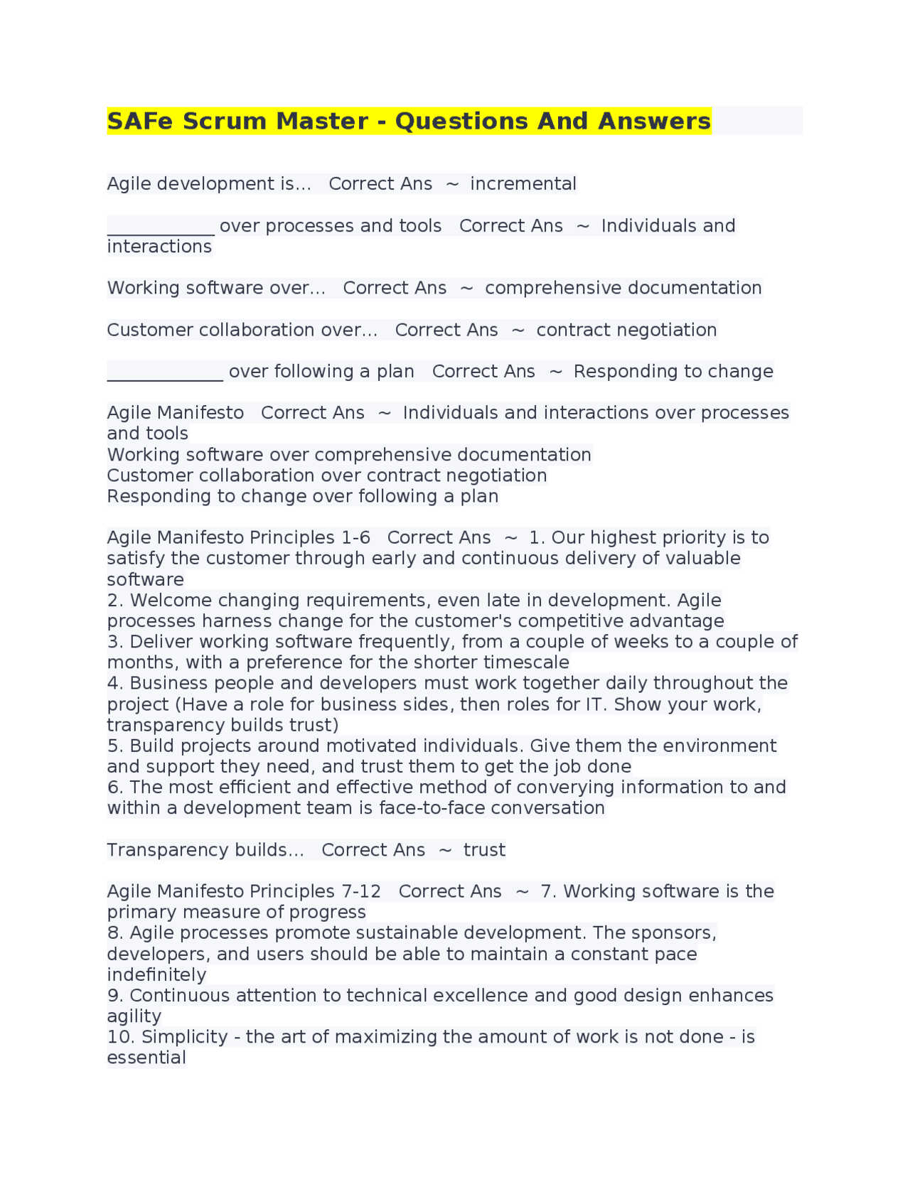 SAFe Scrum Master - Questions And Answers 2024/2025 | Exams Computer ...