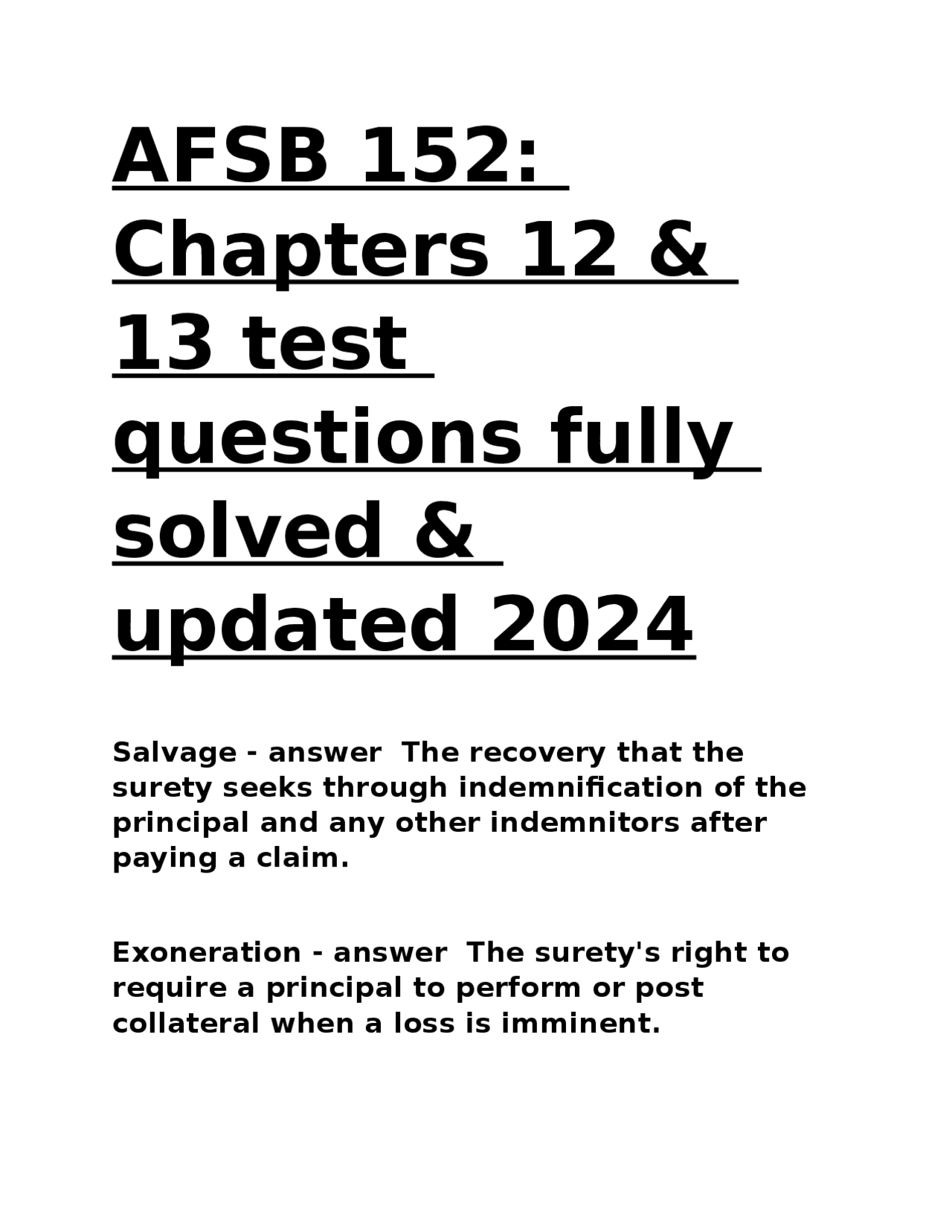 AFSB 152 Chapters 12 & 13 test questions fully solved & updated 2024 ...