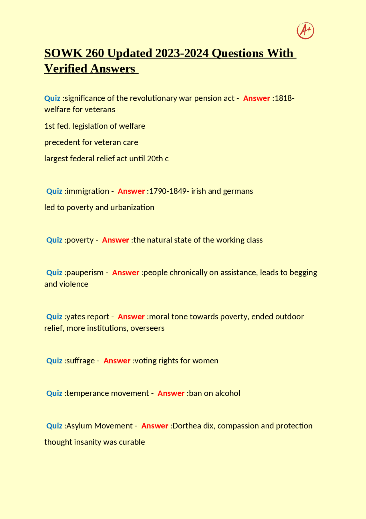 SOWK 260 Updated 2023-2024 Questions With Verified Answers | Exams ...