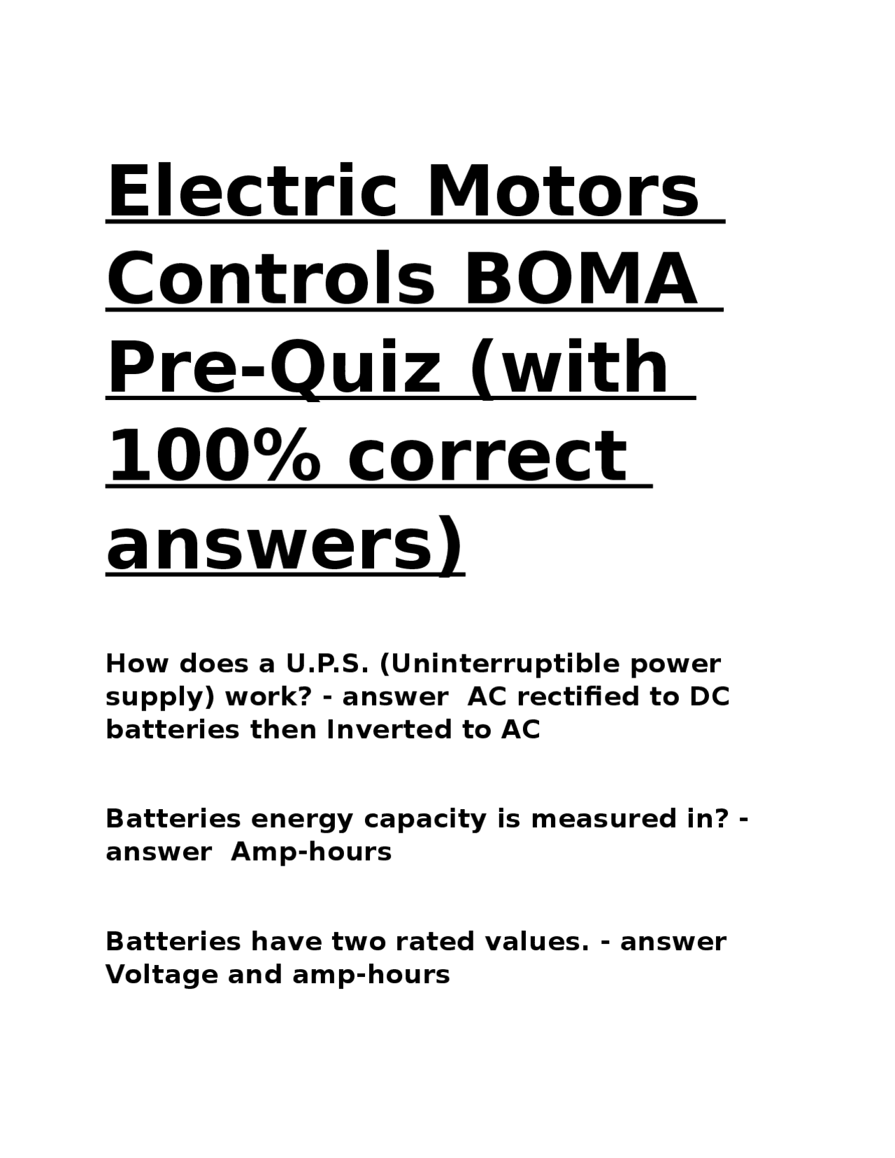 Electric Motors Controls BOMA Pre-Quiz (with 100% correct answers).docx ...