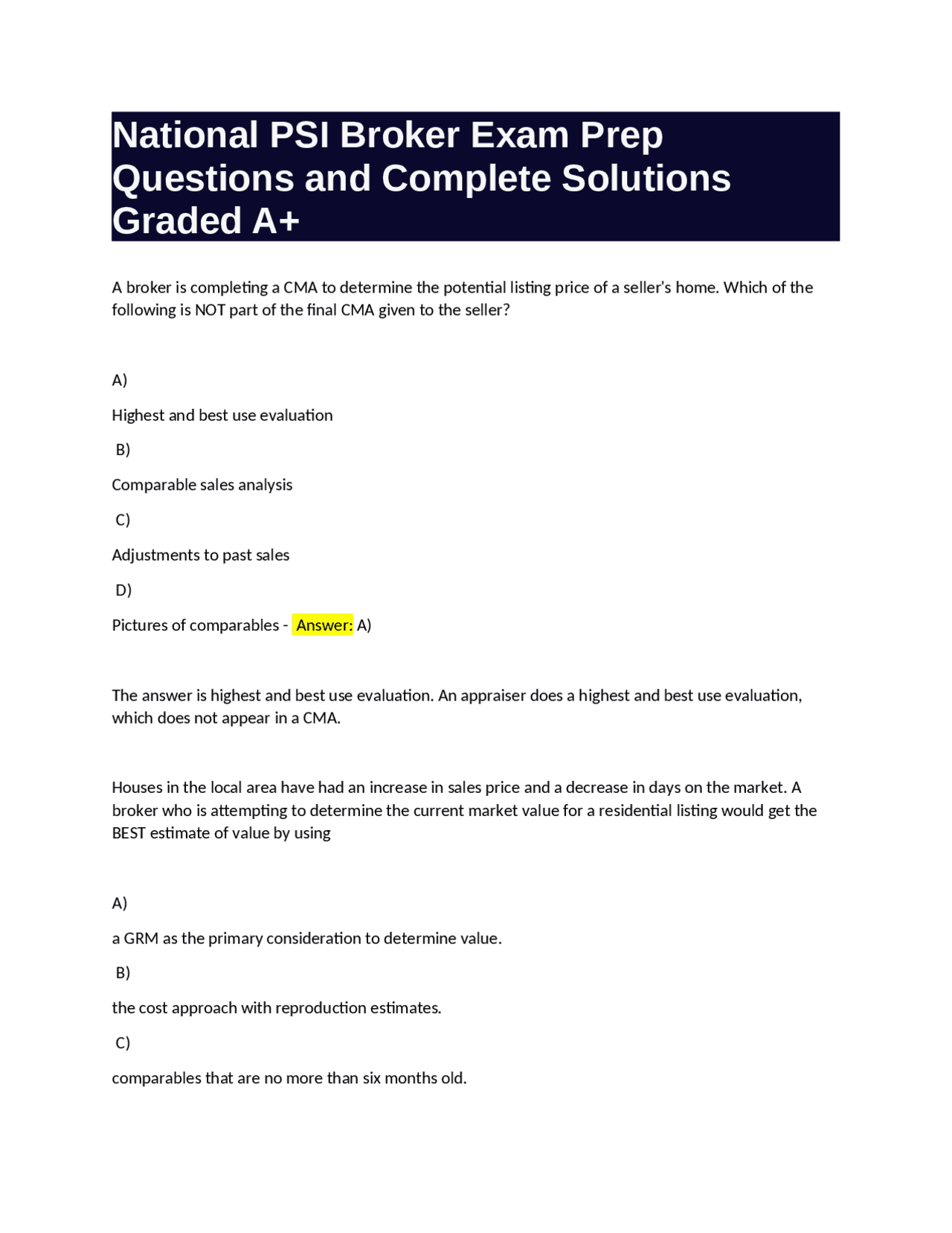National PSI Broker Exam Prep Questions and Complete Solutions Graded ...