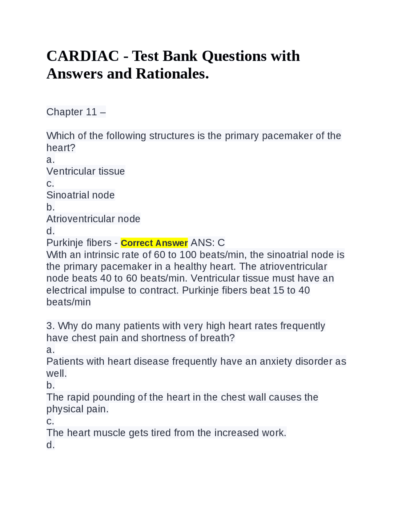 CARDIAC - Test Bank Questions with Answers and Rationales. | Exams ...