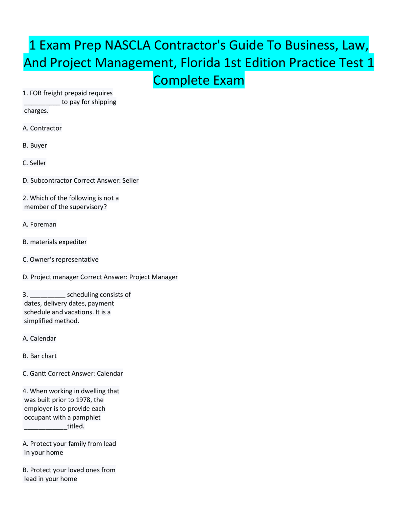 1 Exam Prep NASCLA Contractor's Guide To Business, Law, And Project ...