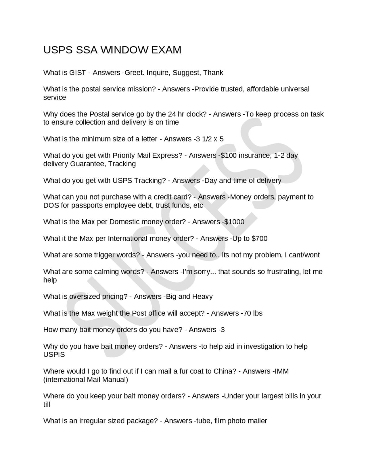 USPS SSA WINDOW EXAM | Exams Social Sciences | Docsity