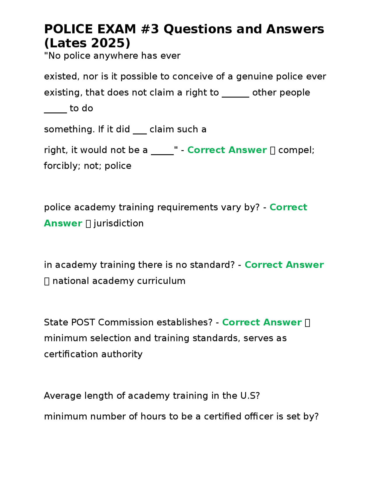 POLICE EXAM #3 Questions and Answers (Lates 2025) | Exams Nursing | Docsity
