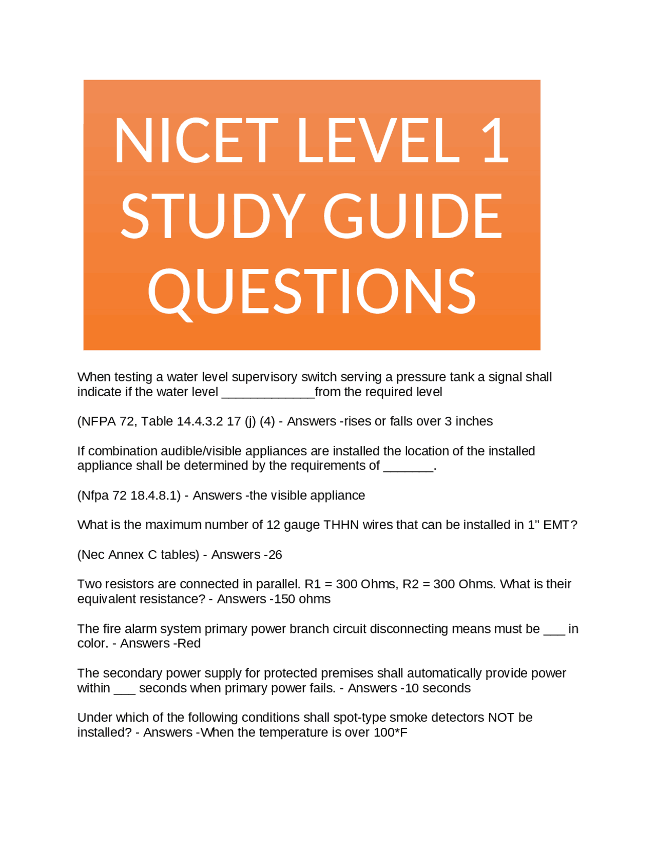 NICET LEVEL 1 STUDY GUIDE QUESTIONS | Exams Electrical Engineering ...