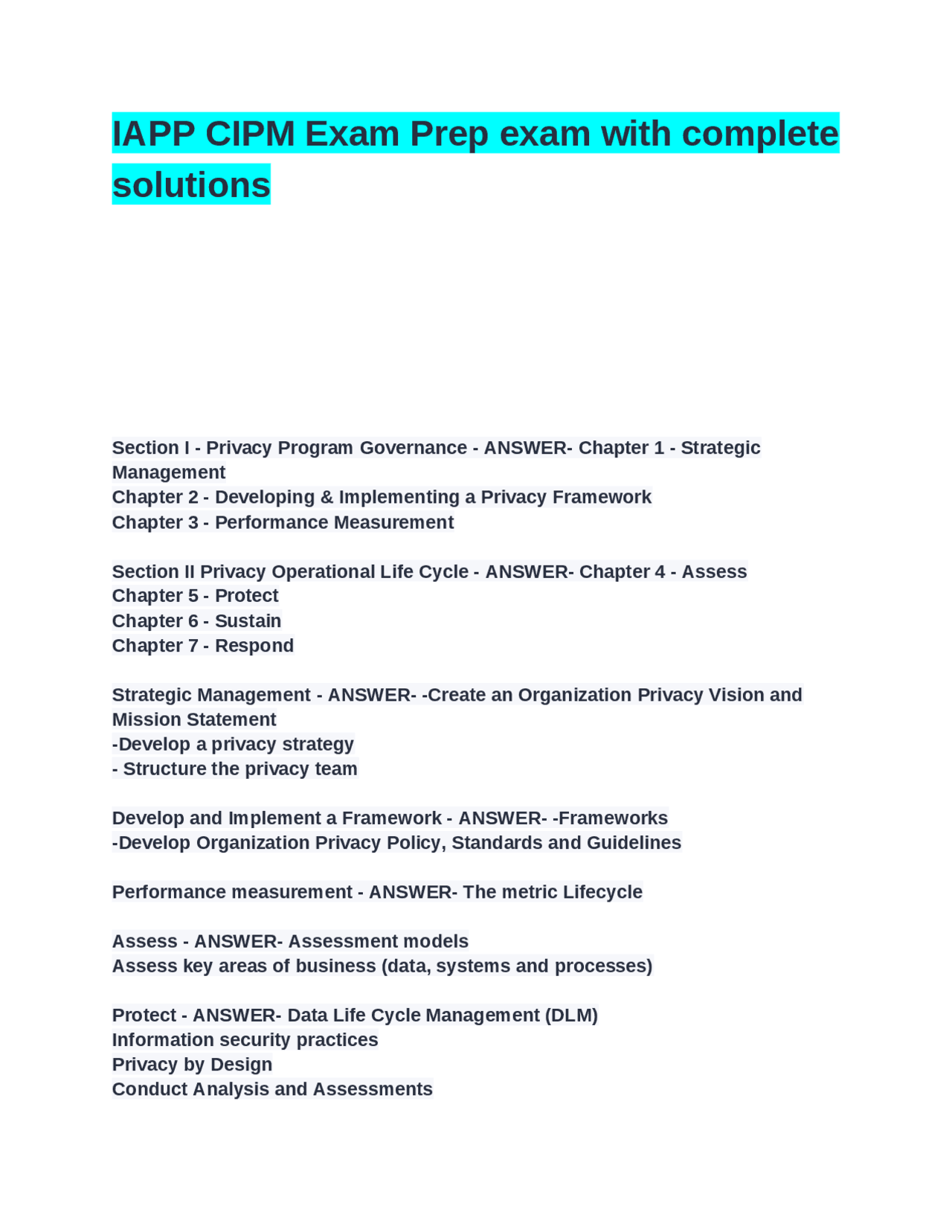 IAPP CIPM Exam Prep exam with complete solutions | Exams Workplace ...