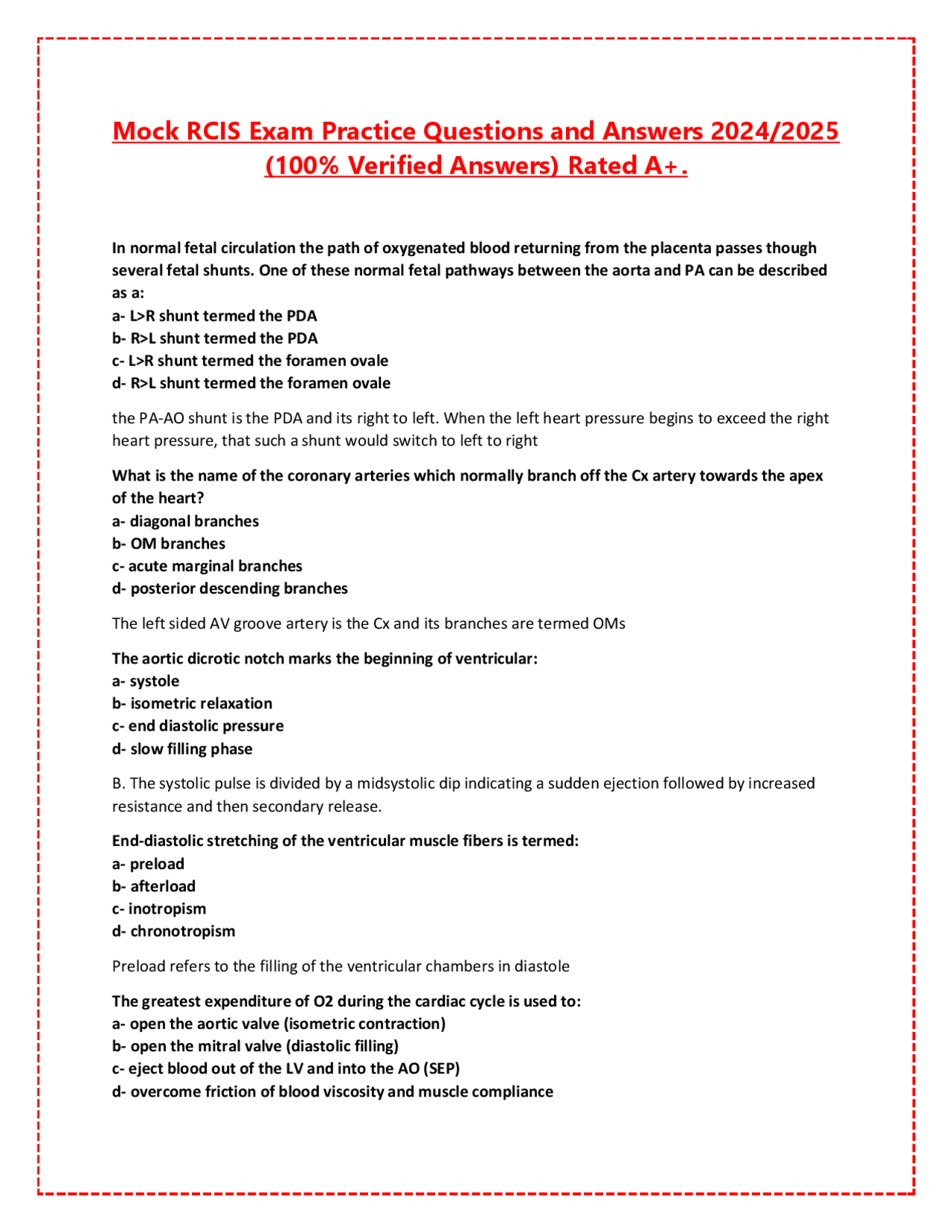 Mock RCIS Exam Practice Questions and Answers 2024/2025 (100% Verified Answers) Rated A+ ...