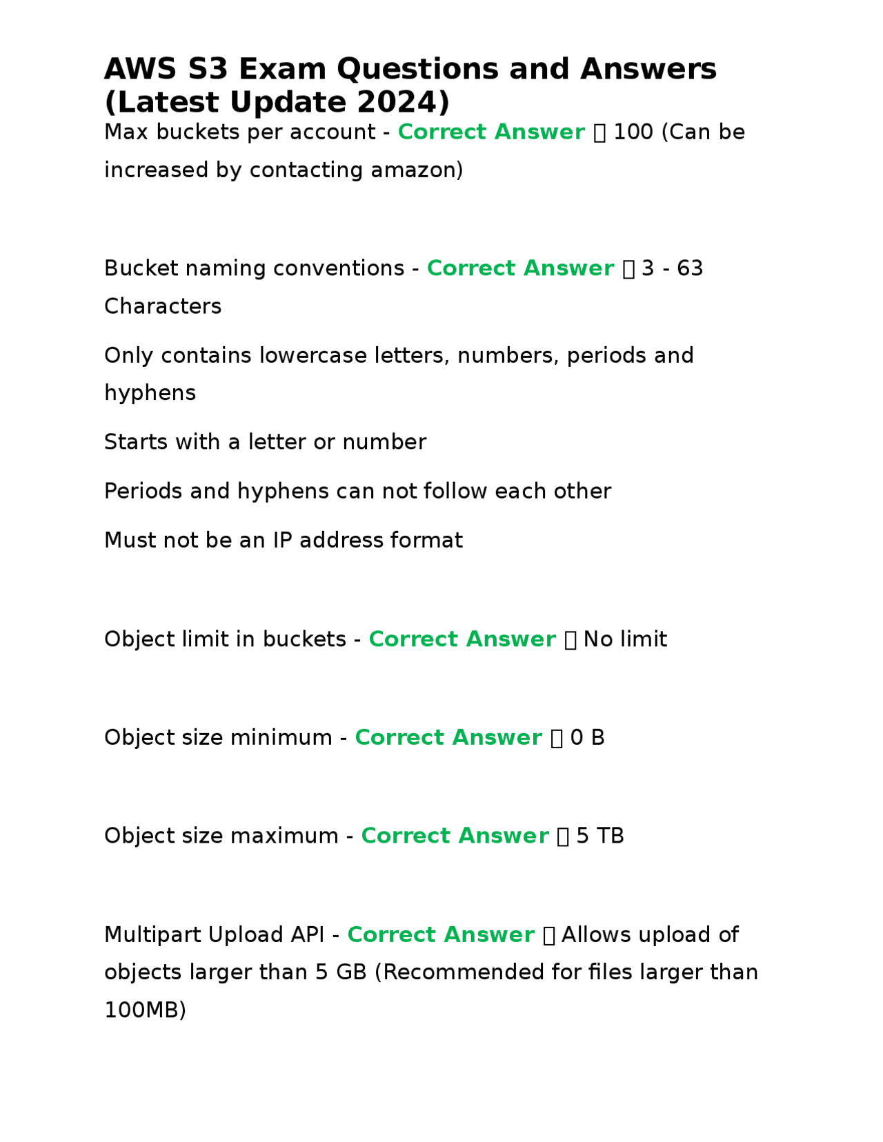 AWS S3 Exam Questions and Answers (Latest Update 2024) | Exams Nursing ...