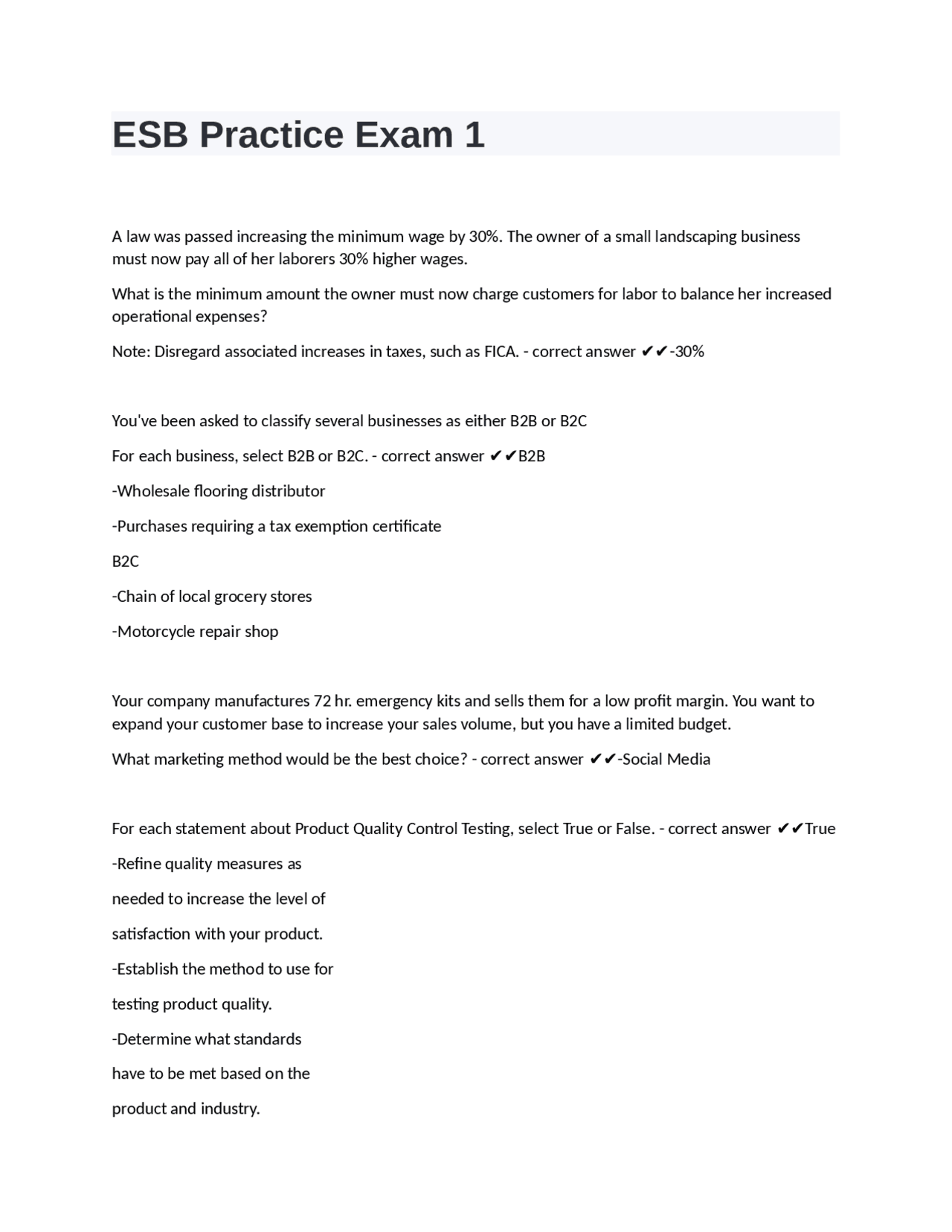 ESB Practice Exam 1 Questions with correct answers graded A+ | Exams ...