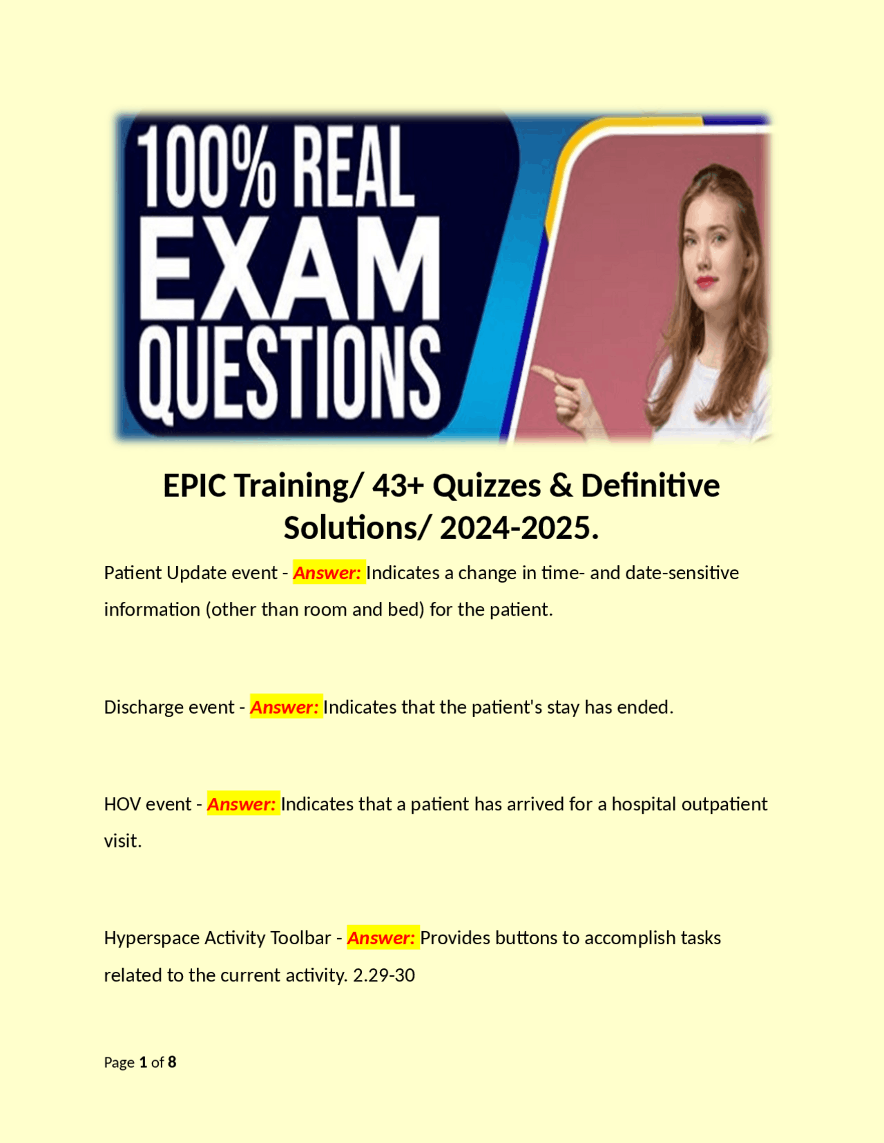 EPIC Training/ 43+ Quizzes & Definitive Solutions/ 2024-2025. | Exams ...