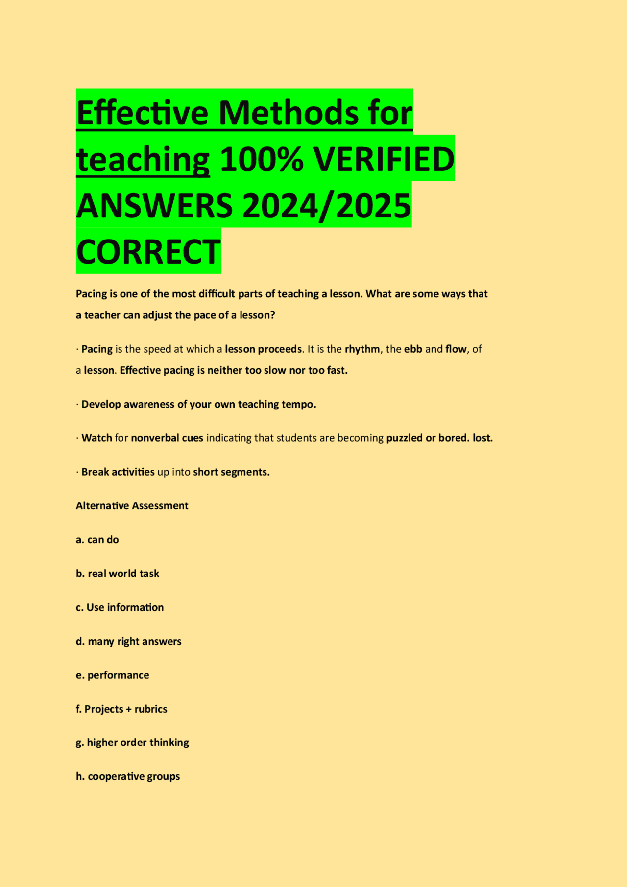 Effective Methods for teaching 100% VERIFIED ANSWERS 2024/2025 CORRECT ...