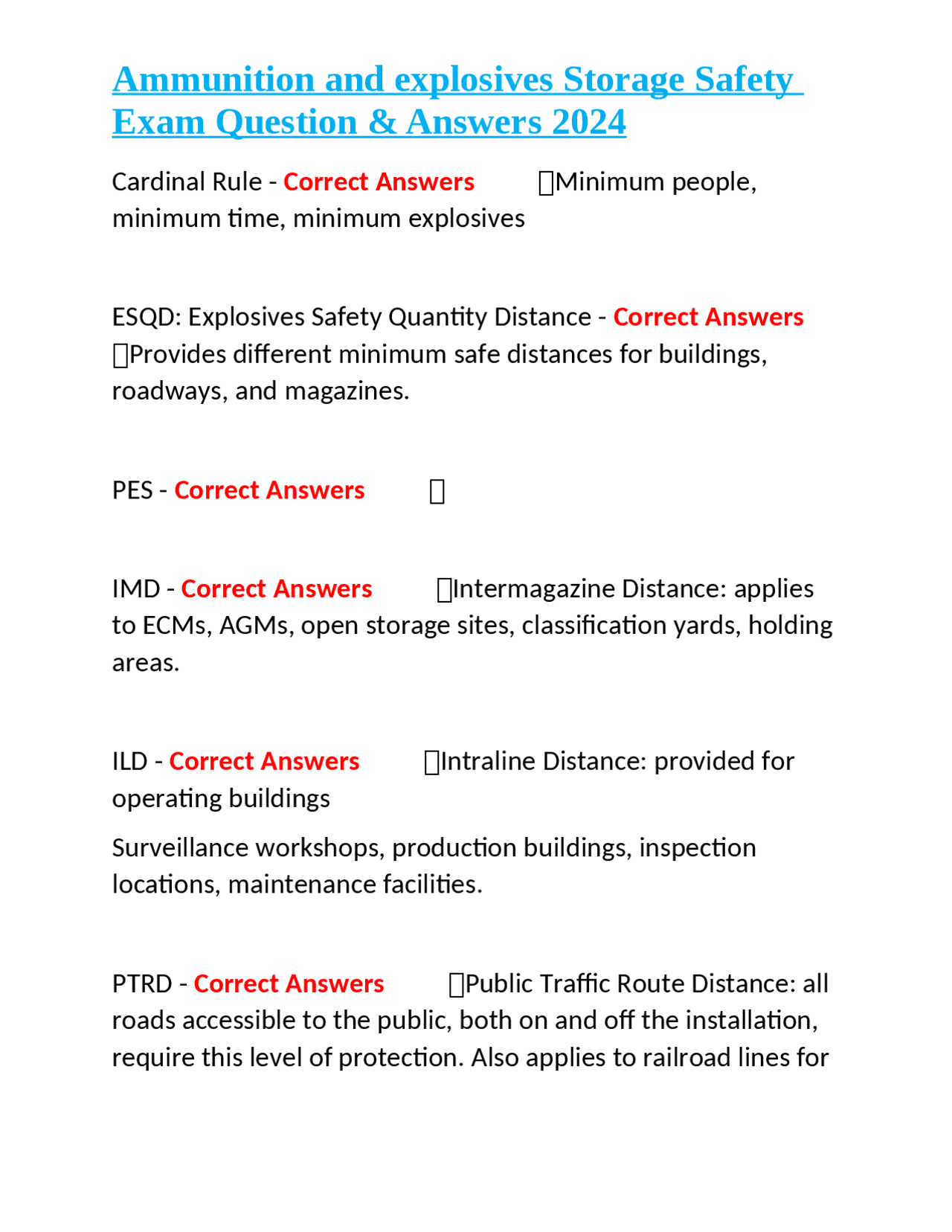 Ammunition and explosives Storage Safety Exam Question & Answers 2024 ...