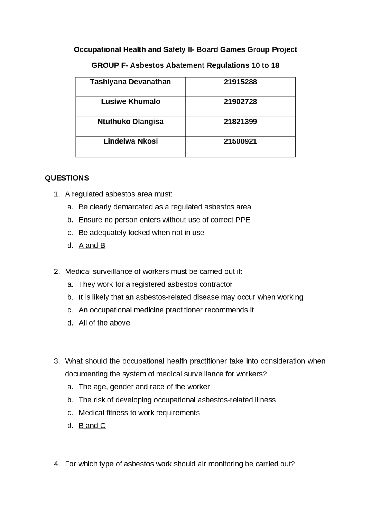 Occupational health and safety questions and answers | Exams Workplace ...