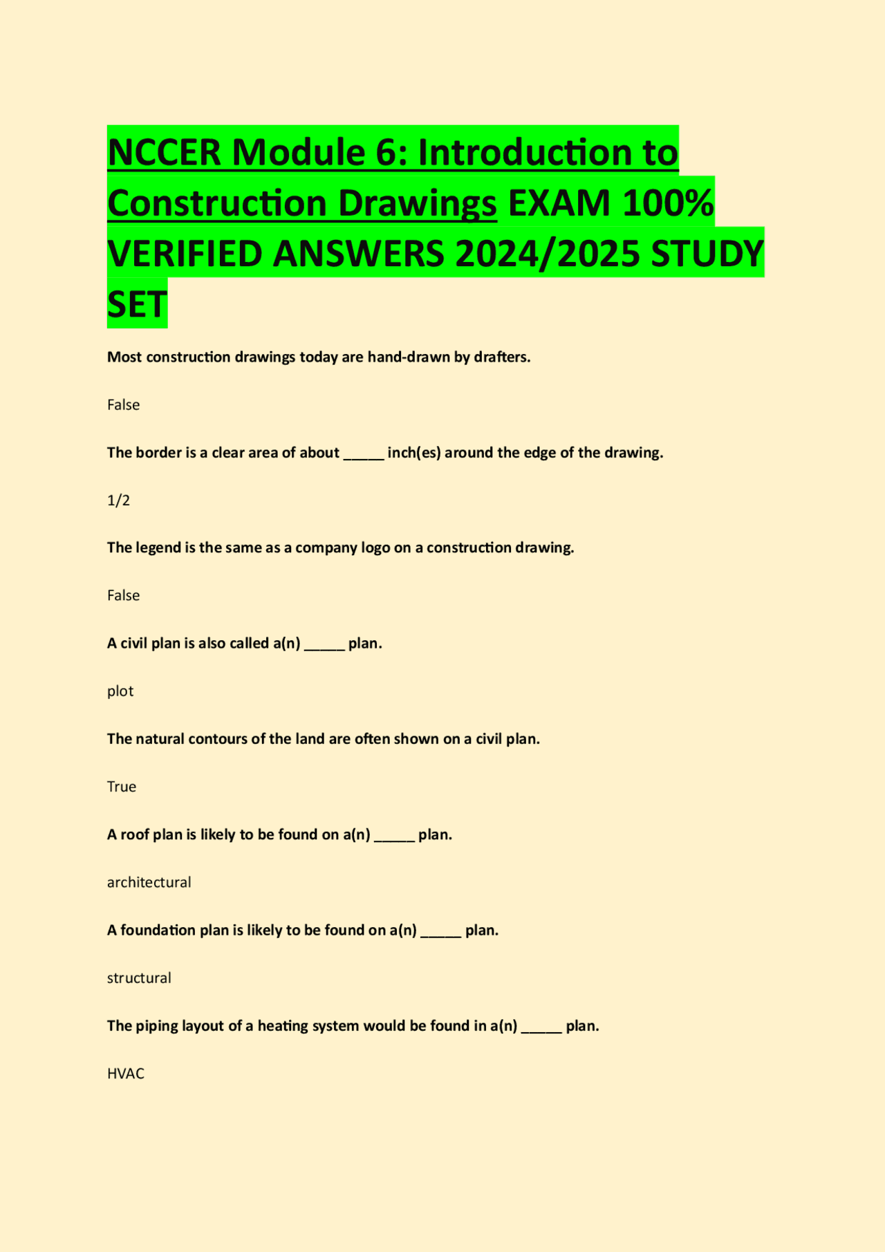 NCCER Module 6: Introduction to Construction Drawings EXAM 100% ...