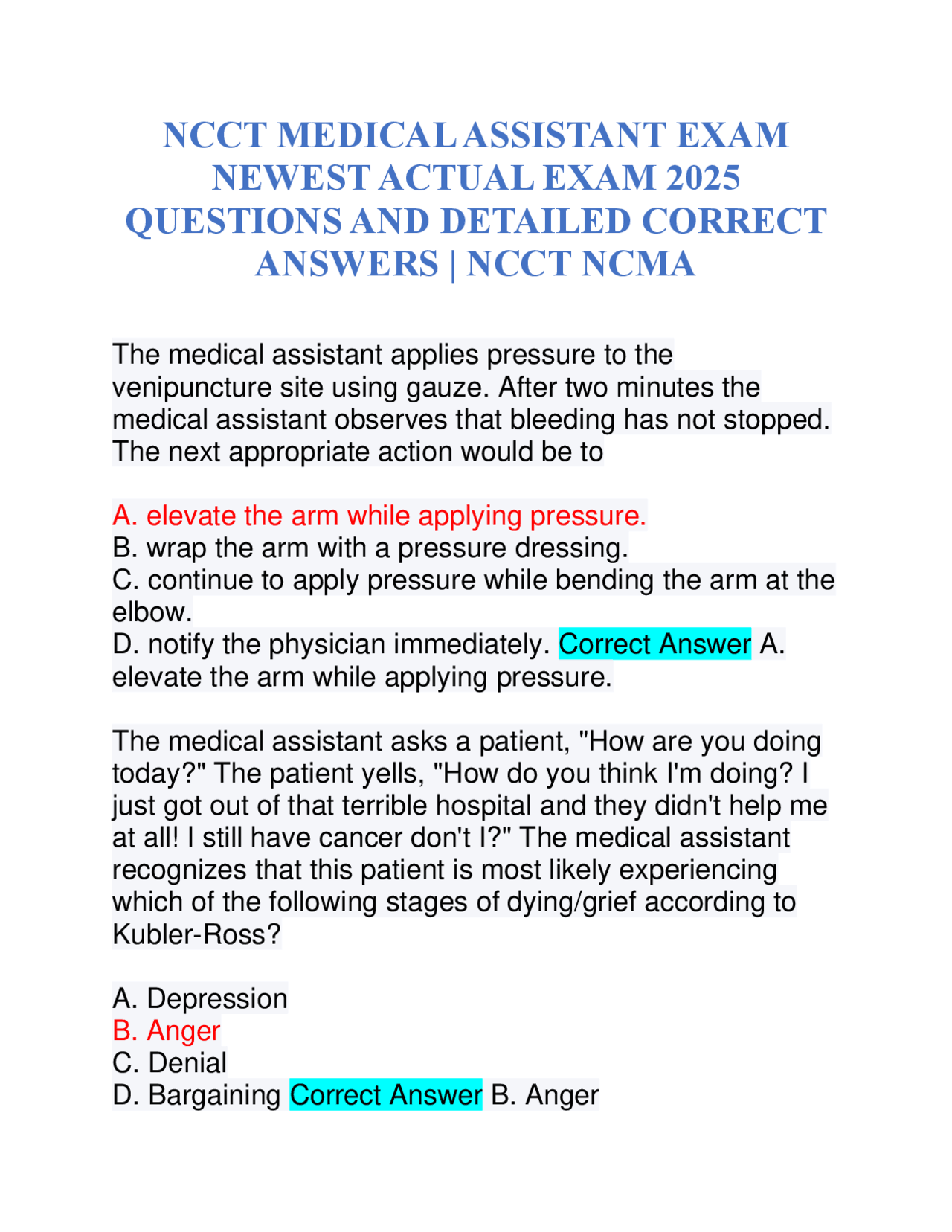 NCCT MEDICAL ASSISTANT EXAM NEWEST ACTUAL EXAM 2025 QUESTIONS AND ...