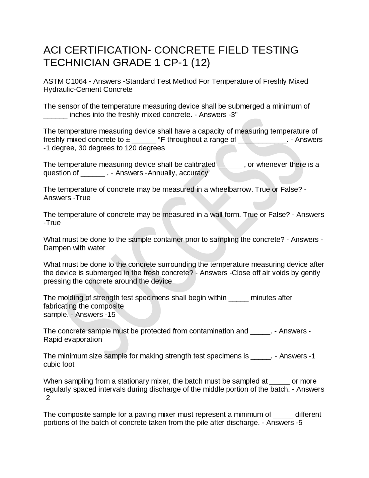 ACI CERTIFICATION- CONCRETE FIELD TESTING TECHNICIAN GRADE 1 CP-1 (12 ...