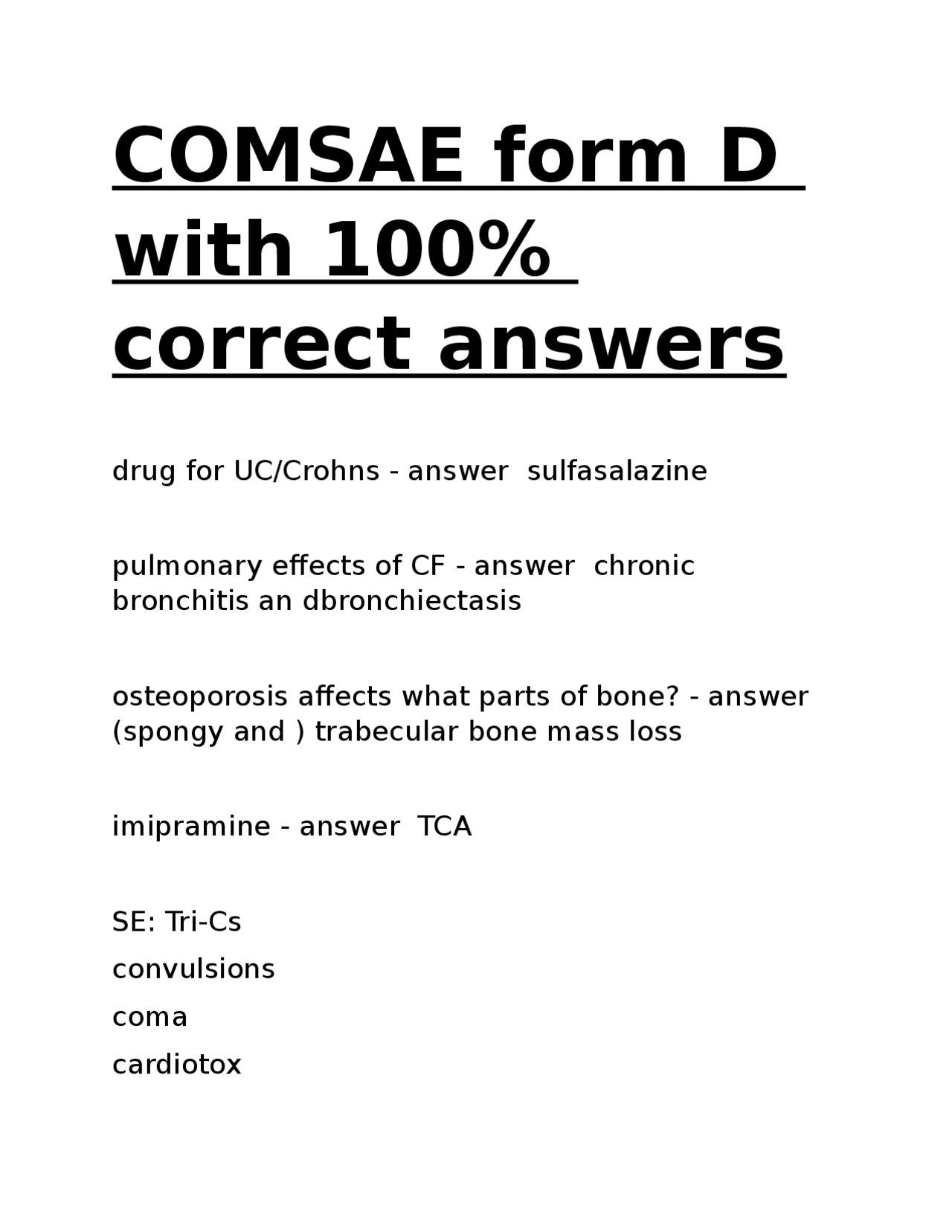 COMSAE form D with 100% correct answers. | Exams Biology | Docsity