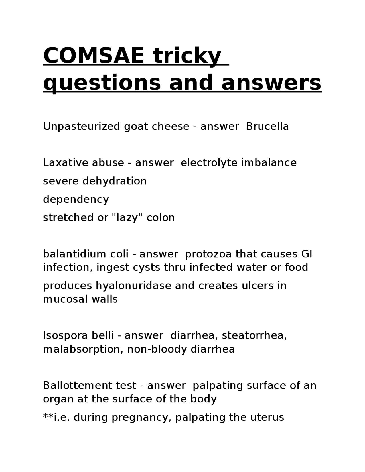 COMSAE tricky questions and answers. | Exams Biology | Docsity
