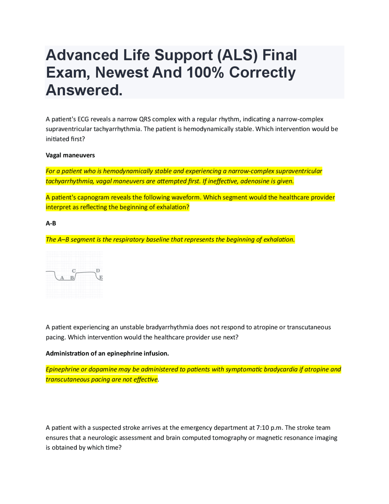 Advanced Life Support (ALS) Final Exam, Newest And 100% Correctly ...