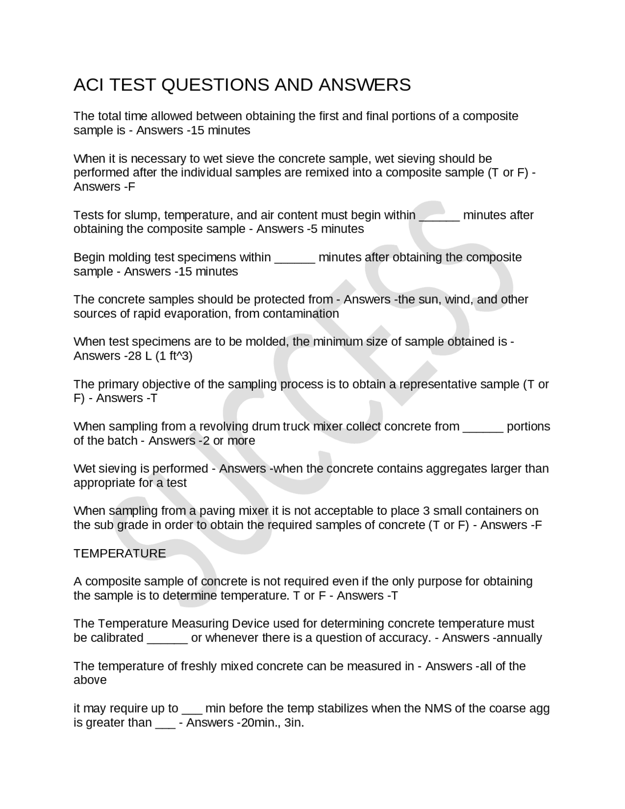 ACI TEST QUESTIONS AND ANSWERS | Exams Nursing | Docsity