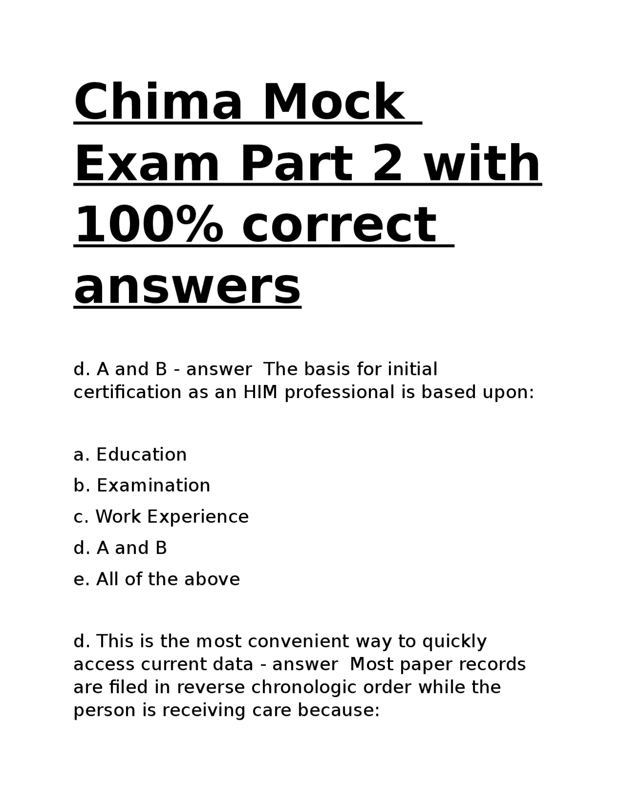 Chima Mock Exam Part 2 with 100% correct answers | Quizzes Biology ...
