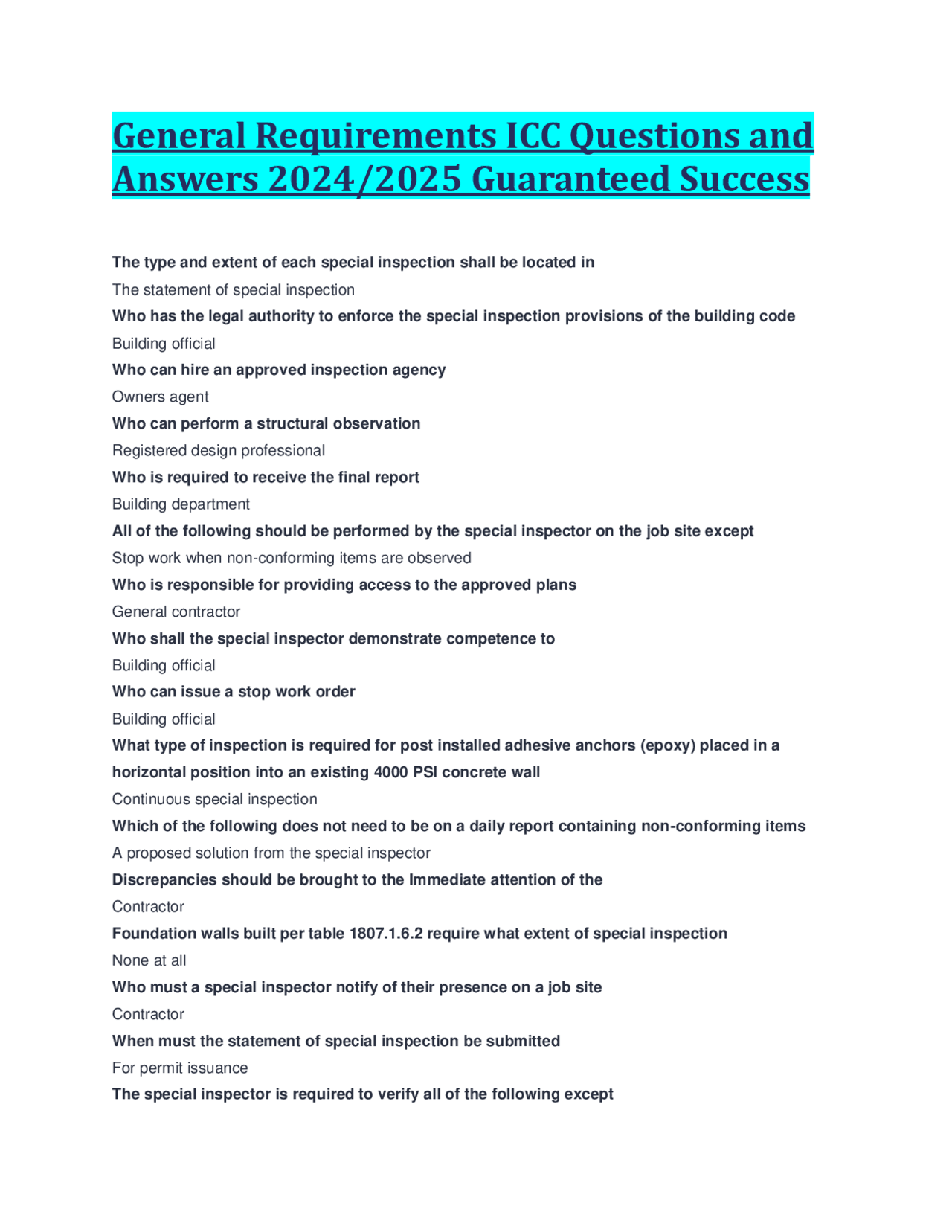 General Requirements ICC Questions and Answers 2024/2025 Guaranteed ...