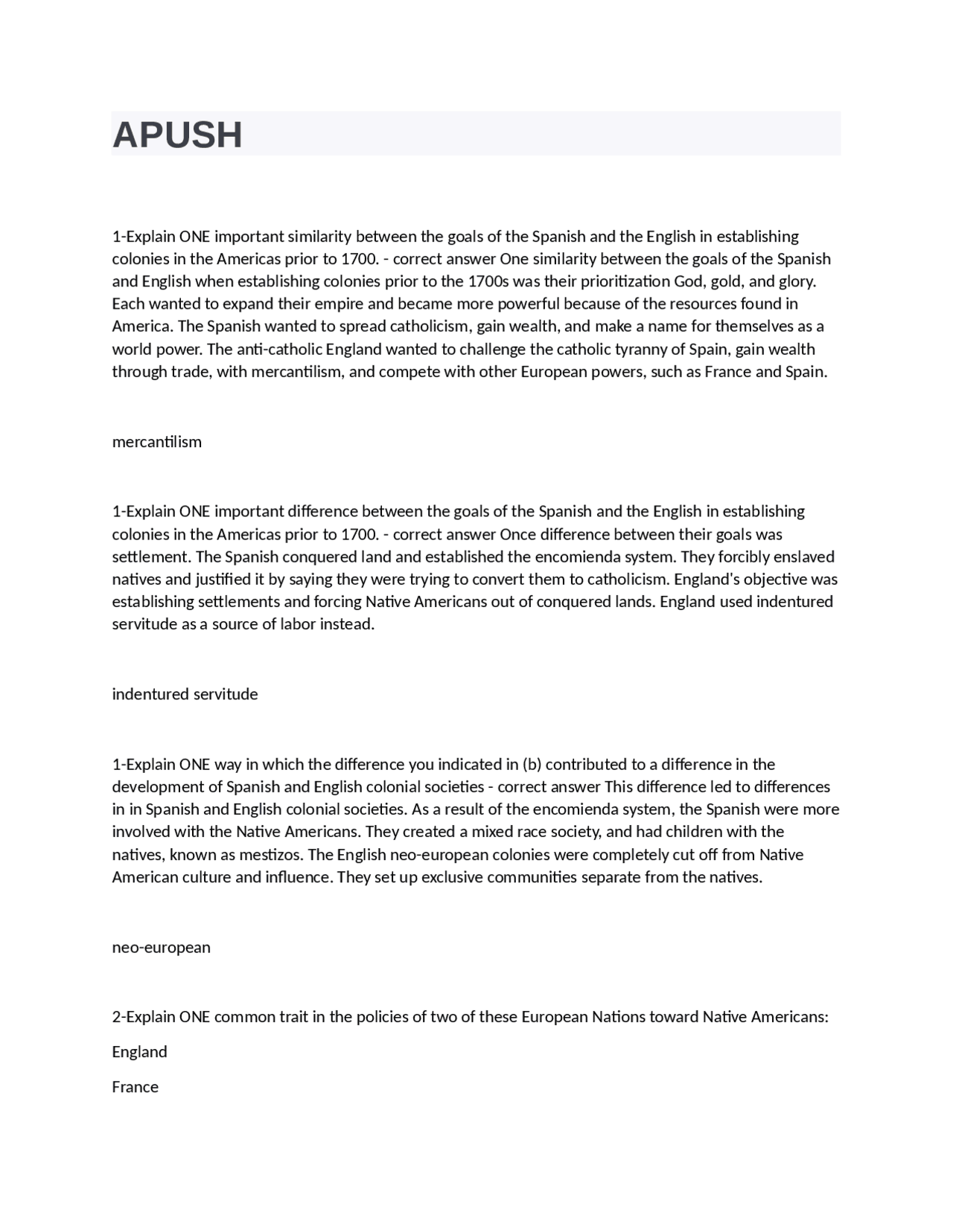 APUSH Question and answers correctly solved 2024 | Exams Nursing | Docsity