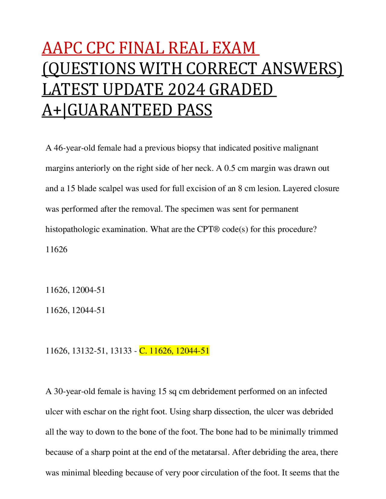 AAPC CPC FINAL REAL EXAM (QUESTIONS WITH CORRECT ANSWERS) LATEST UPDATE ...