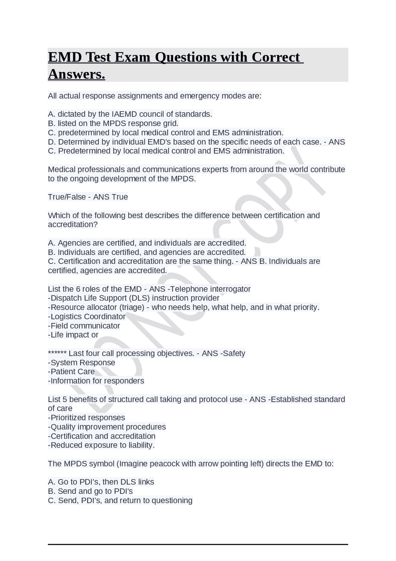 EMD Test Exam Questions with Correct Answers. | Exams Community ...