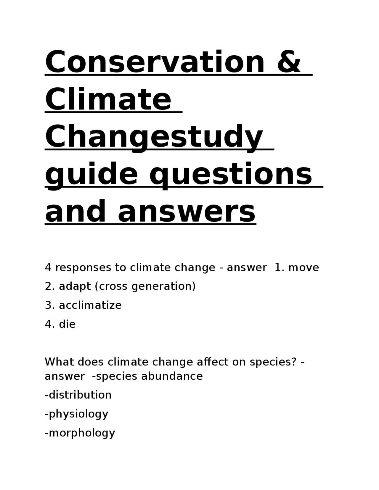 Conservation & Climate Changestudy guide questions and answers.docx ...