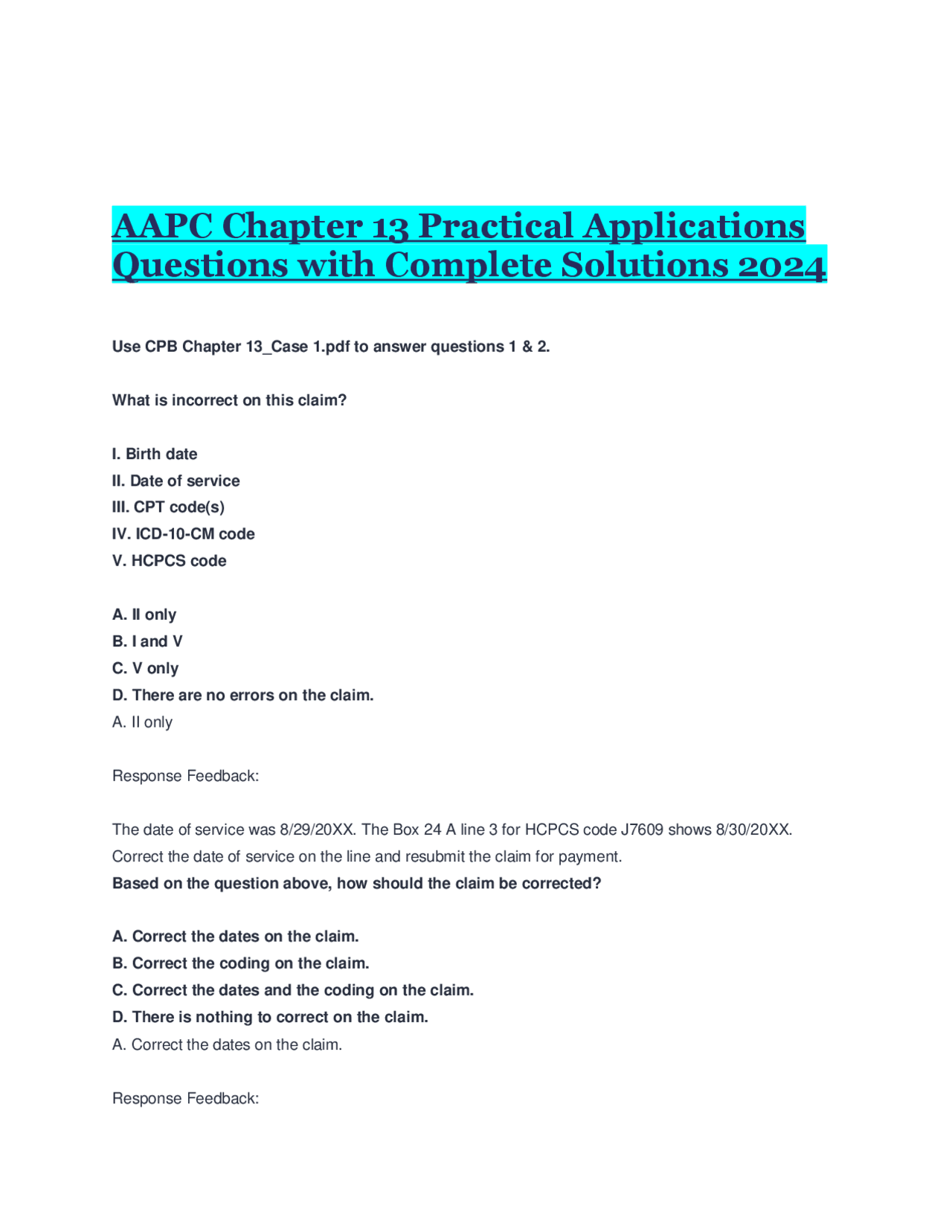 AAPC Chapter 13 Practical Applications Questions with Complete ...