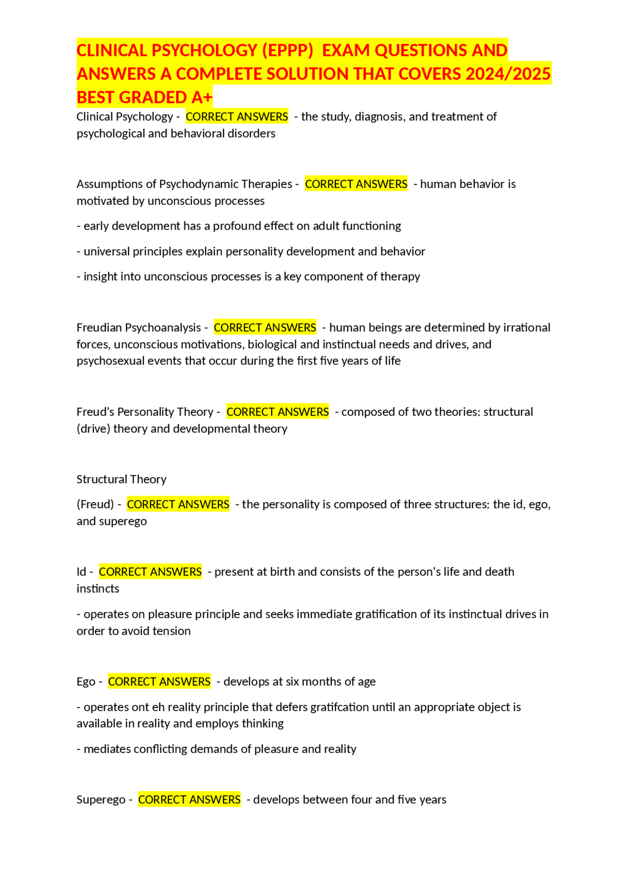 CLINICAL PSYCHOLOGY (EPPP) EXAM QUESTIONS AND ANSWERS A COMPLETE ...