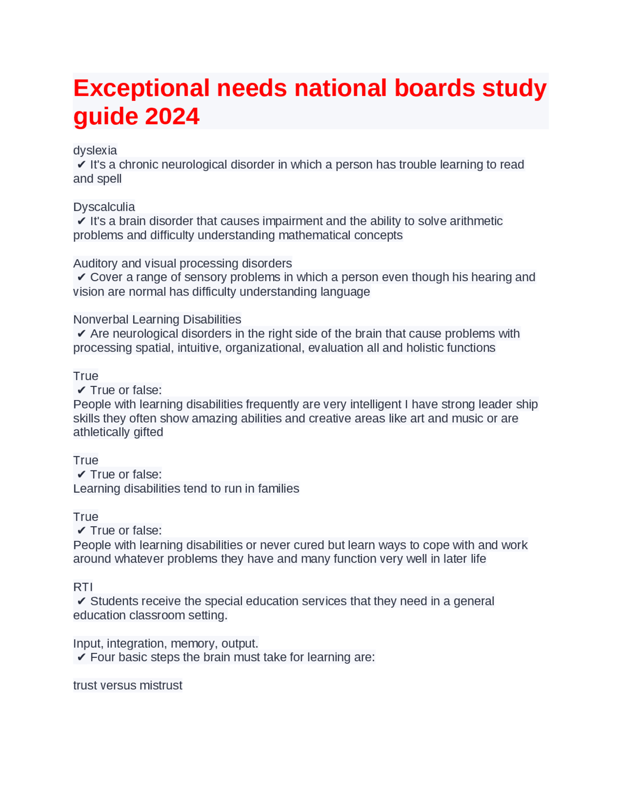 Exceptional needs national boards study guide 2024 | Exams Nursing ...