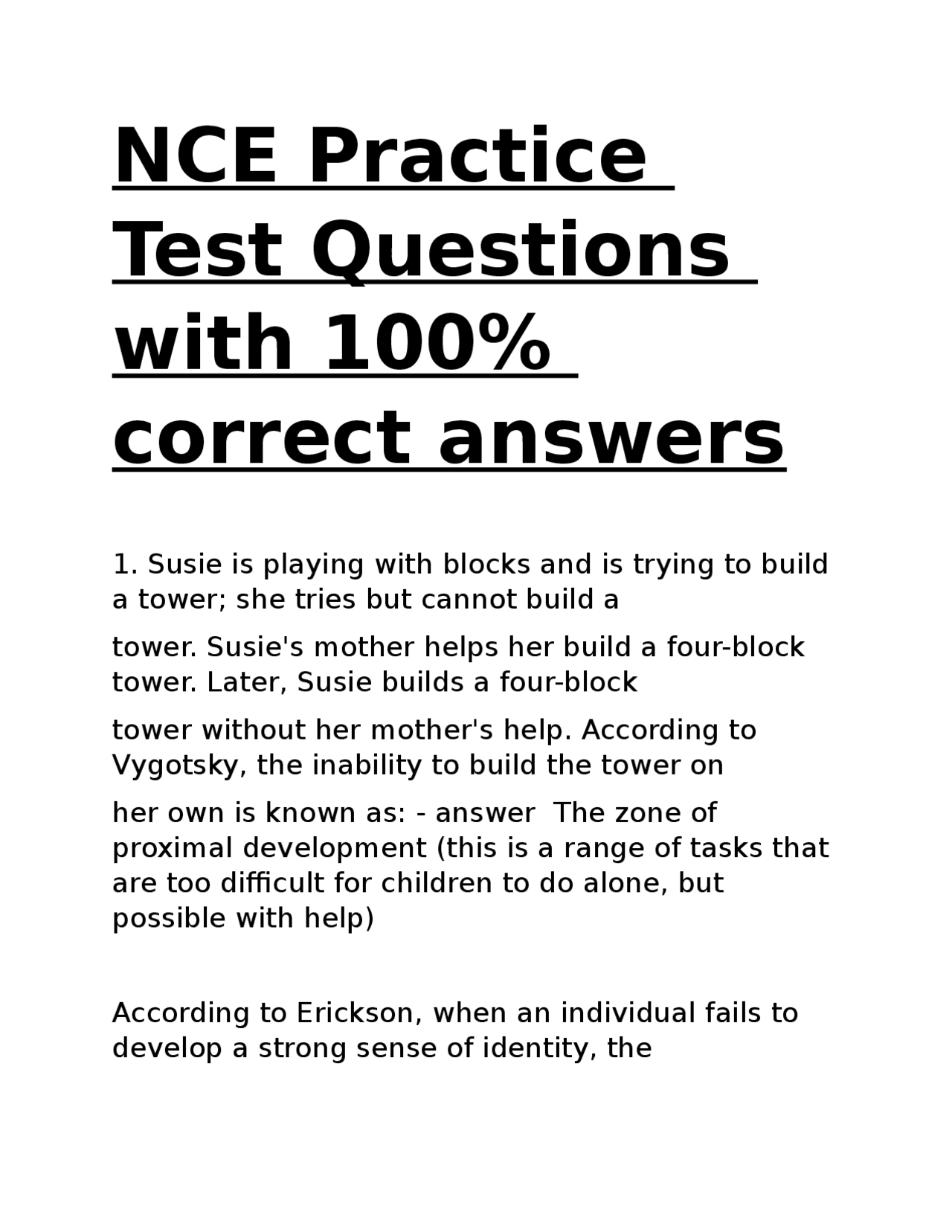 NCE Practice Test Questions with 100% correct answers. | Exams Biology ...