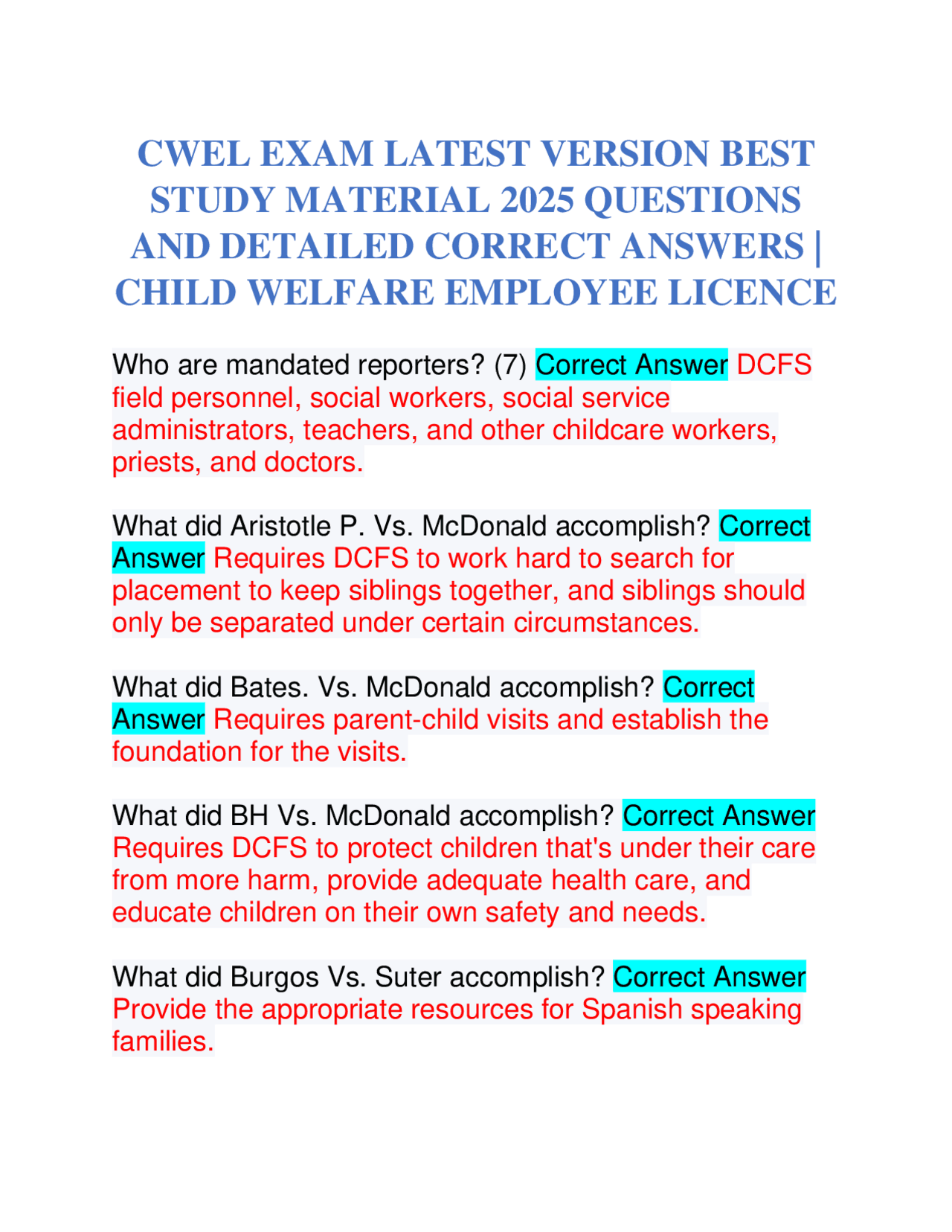 CWEL EXAM LATEST VERSION BEST STUDY MATERIAL 2025 QUESTIONS AND ...